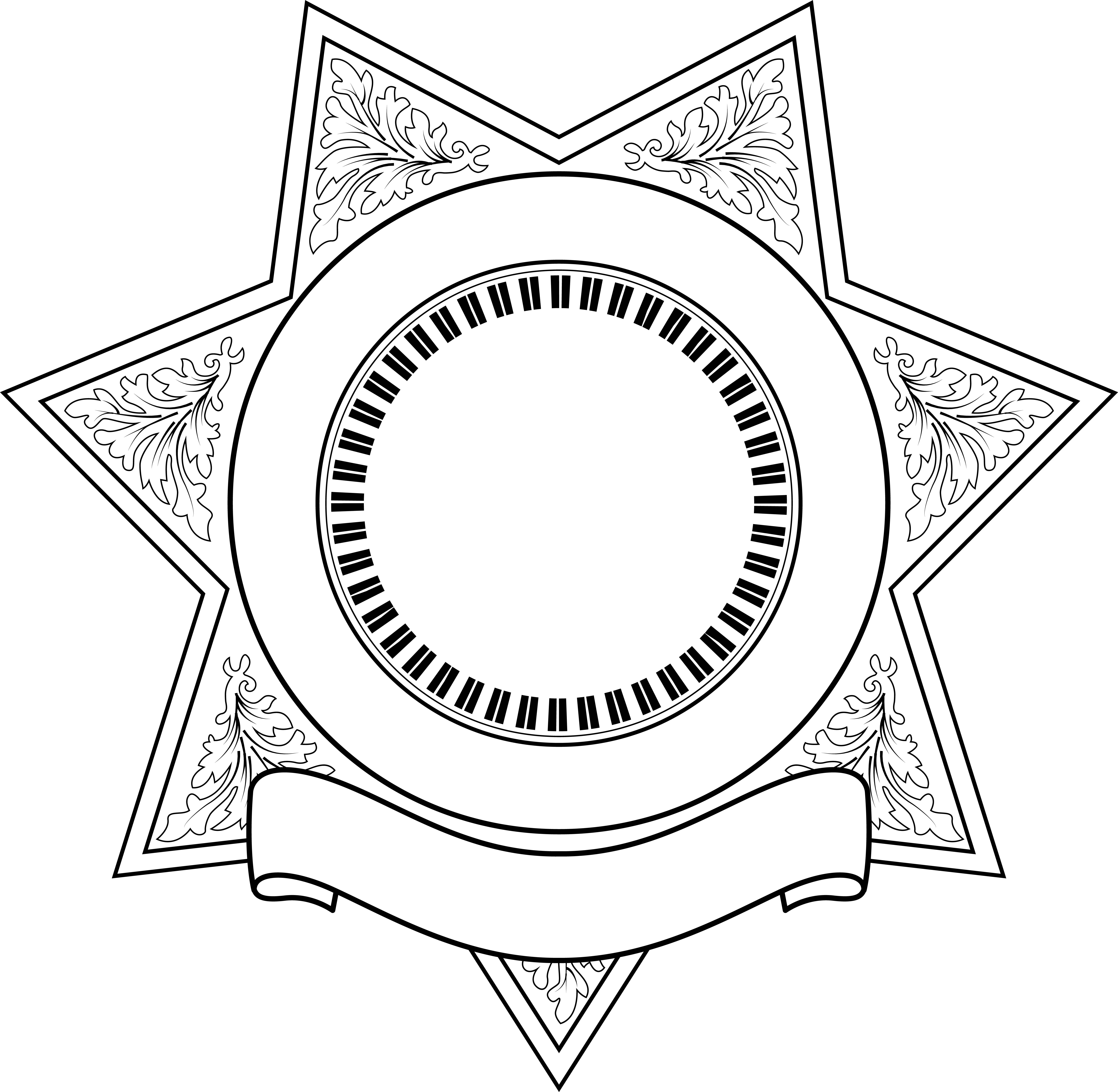 blank sheriff badge line art 2 Black white vector outline or - Inspire Uplift