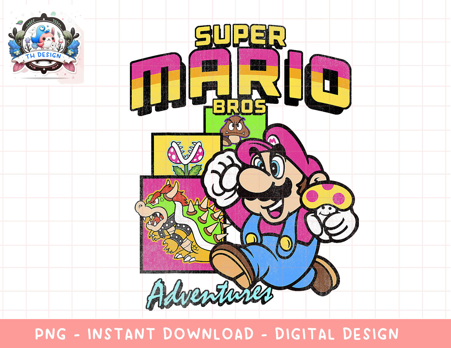 Super Mario Bros Adventures Distressed Character Panel Logo | Inspire ...