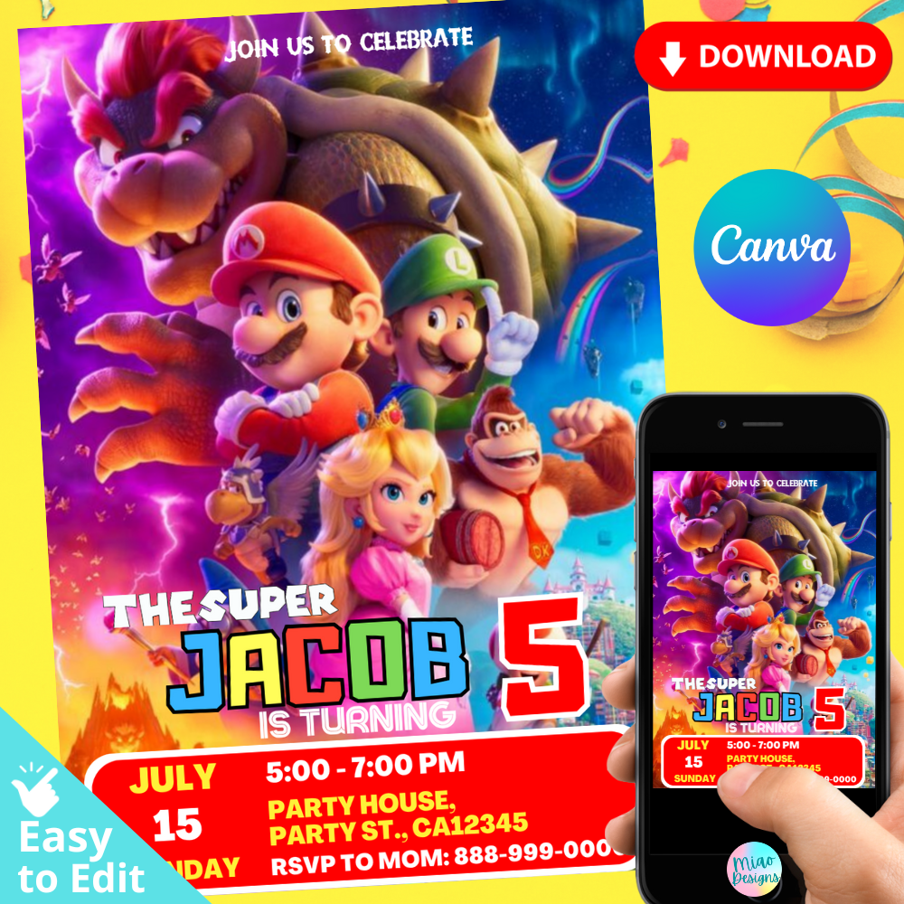 Super Mario Bros Movie Birthday Invitation Template - Inspire Uplift