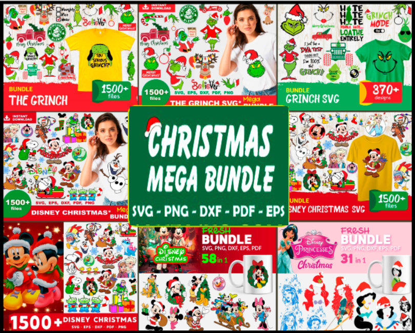 Christmas Mega Bundle Svg, Grinch Svg, Disney Christmas Svg, - Inspire ...