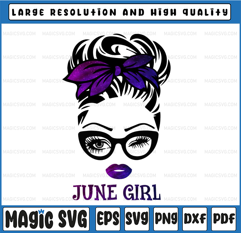 June Girl png, Messy Bun Birthday Png, Face Eys png, Winked - Inspire ...
