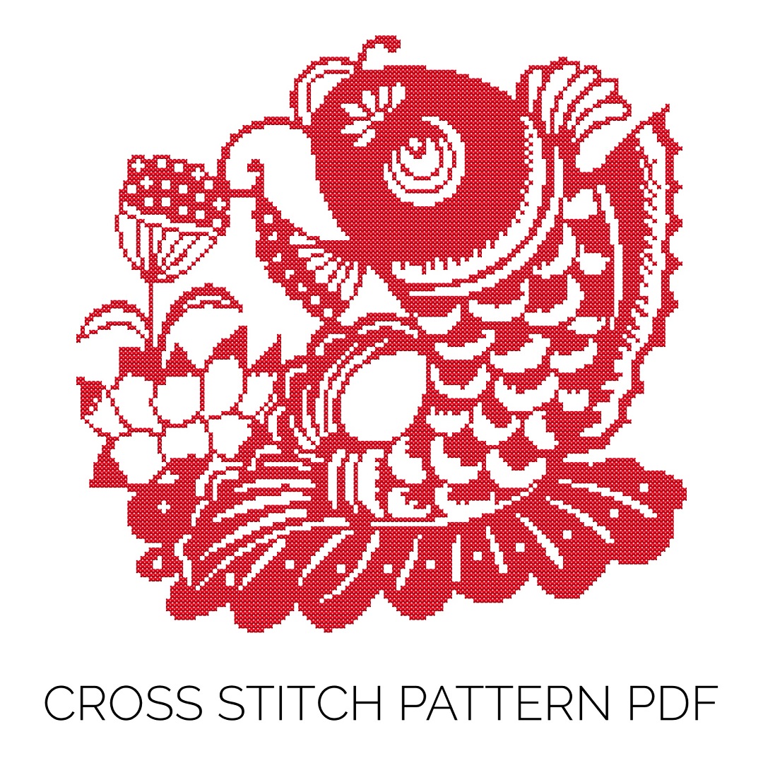 Traditional Art Prosperous Fish Cross Stitch Pattern - Inspire Uplift