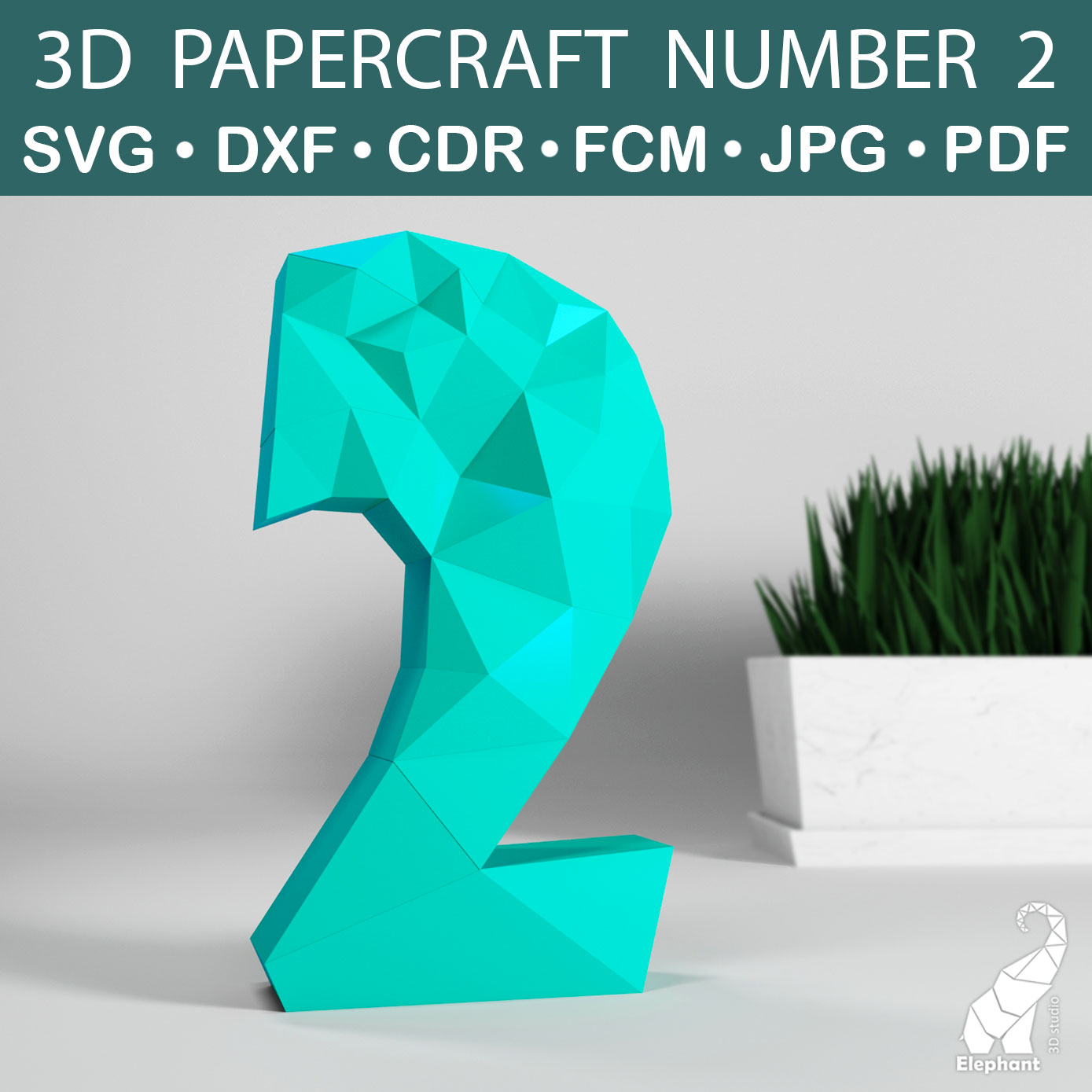 3D papercraft low poly number 2 template | Inspire Uplift