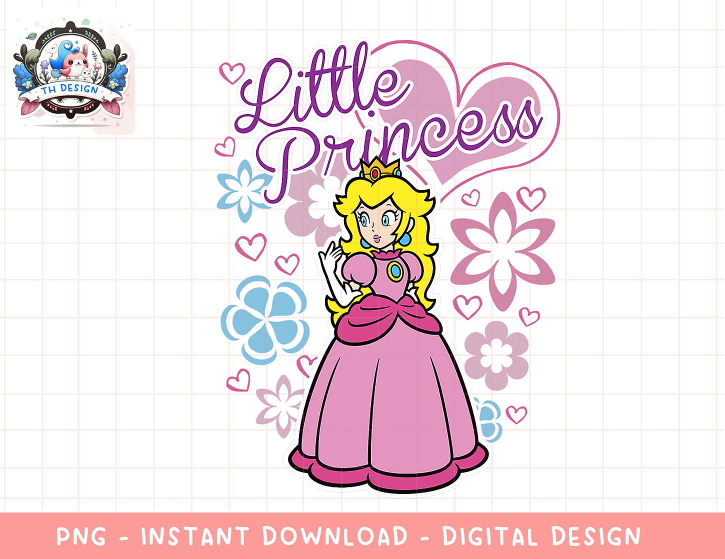 Super Mario Peach Little Princess Flowers And Hearts Poster | Inspire ...