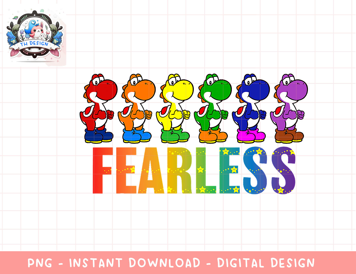 Super Mario Pride Yoshi Fearless Rainbow Line Up png, sublim | Inspire ...
