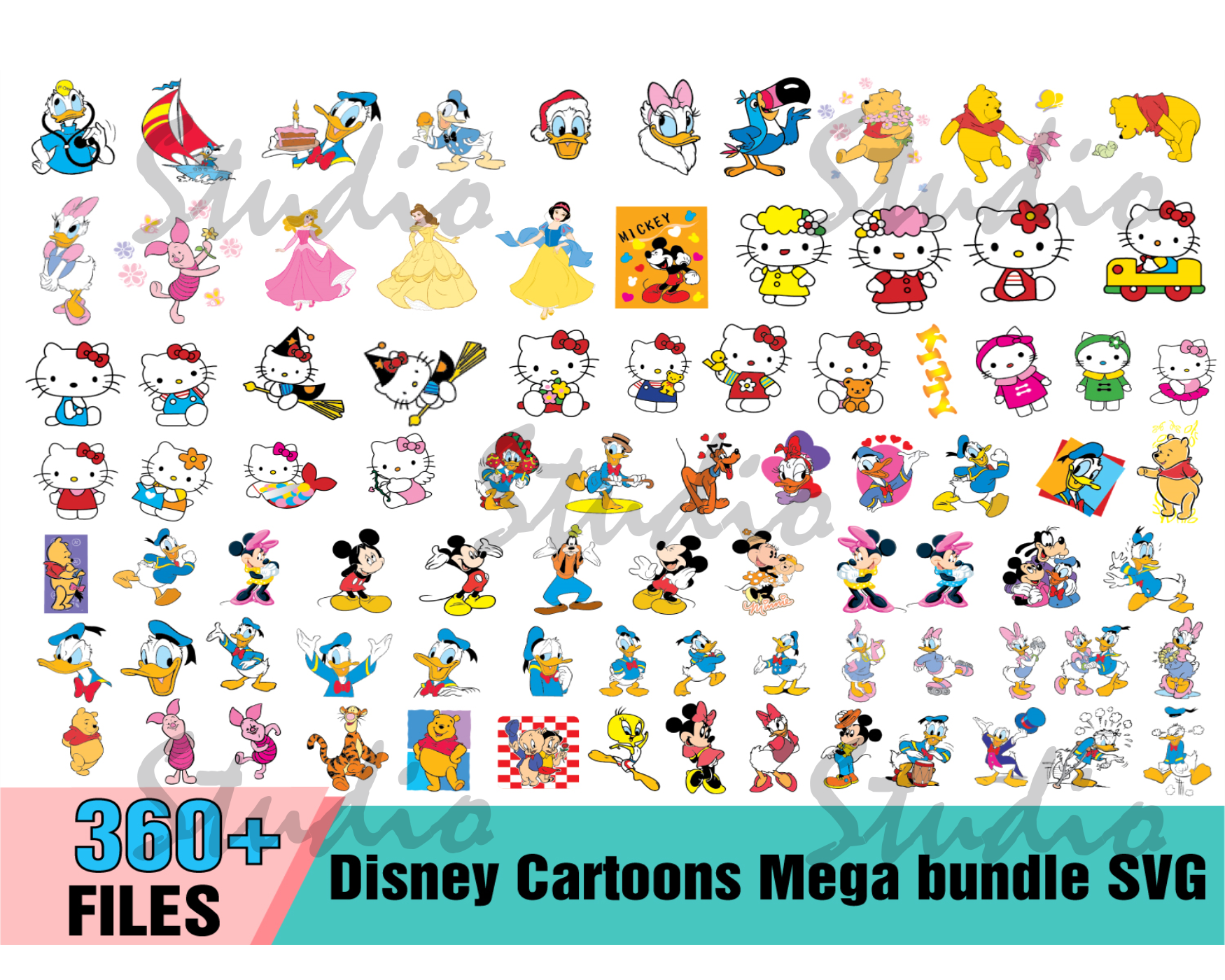 360 Disney Cartoons Mega Bundle SVG, Kitty Svg, Winnie Poor | Inspire ...