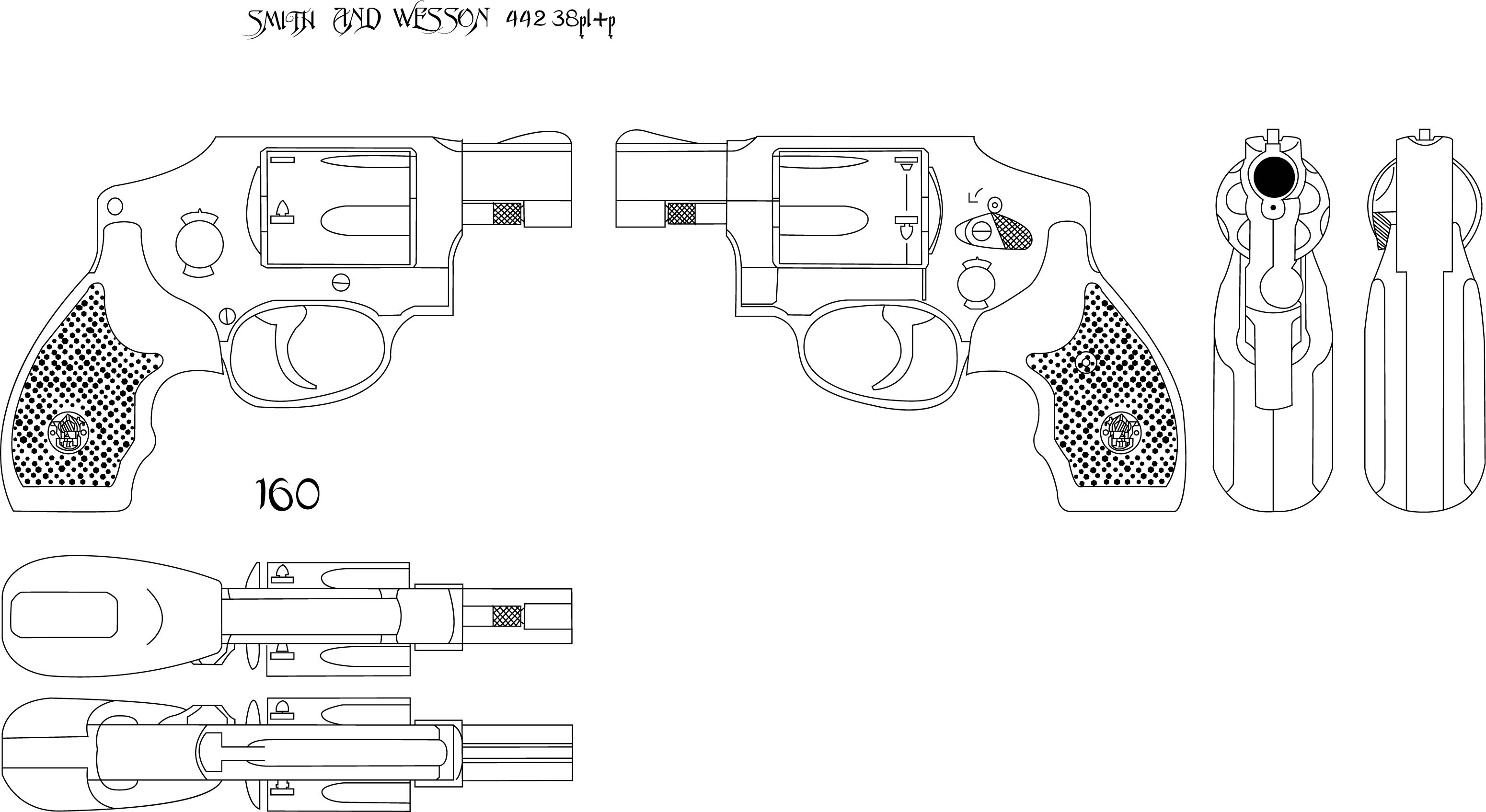 SMITH AND WESSON 442 Black white vector outline or line art | Inspire ...