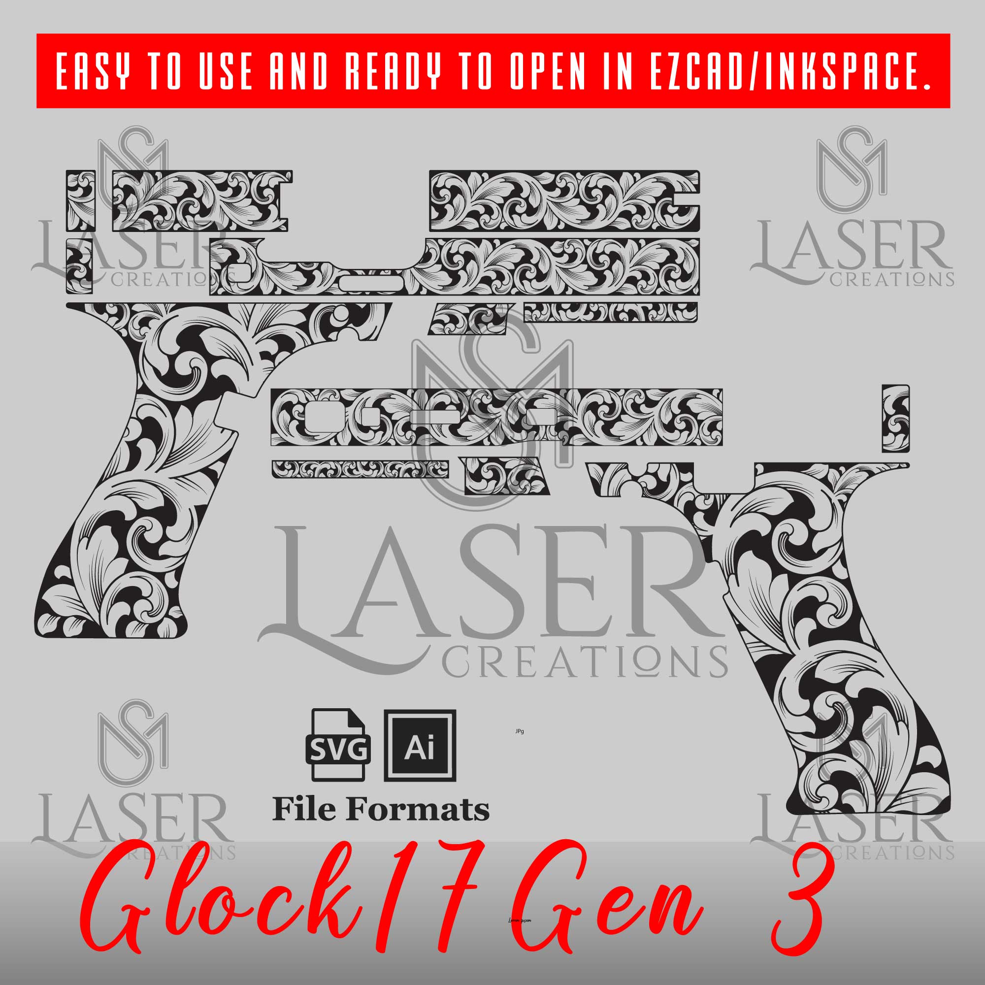 SM-Laser-Creations GLock-17-gen-3- Scroll design | Inspire Uplift