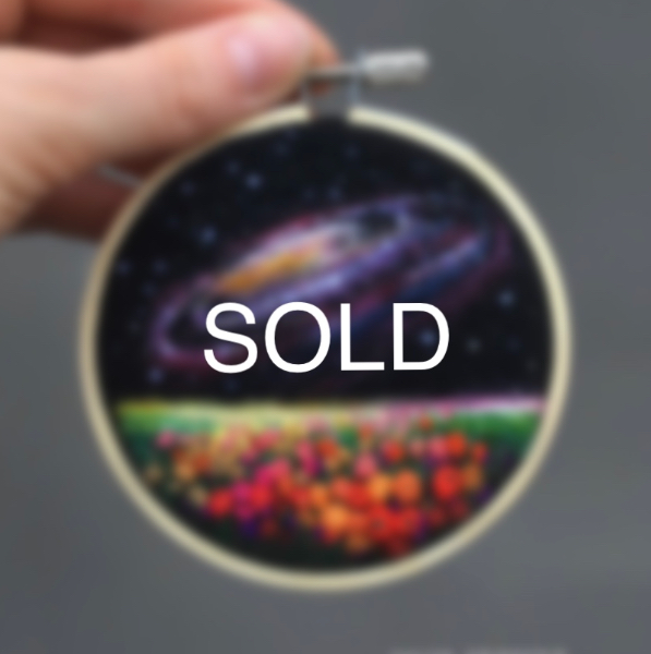 Embroidered and needle felted tiny painting, space thread ar | Inspire ...