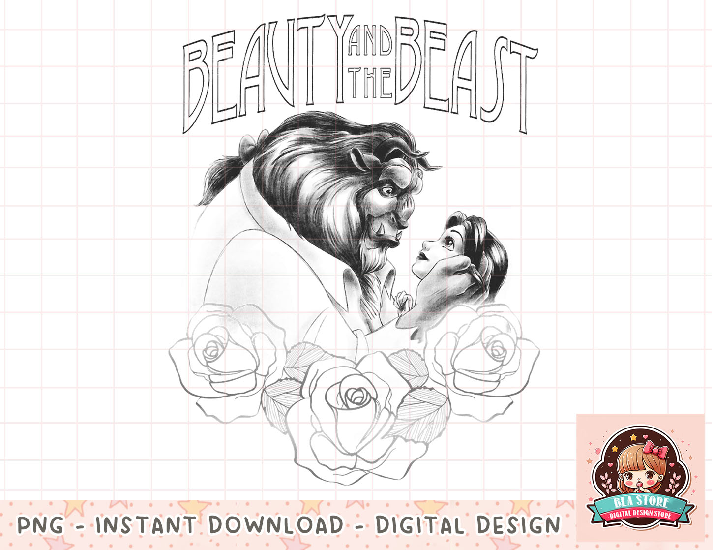 Disney Beauty and the Beast Belle and Beast Line Art Sketch | Inspire ...