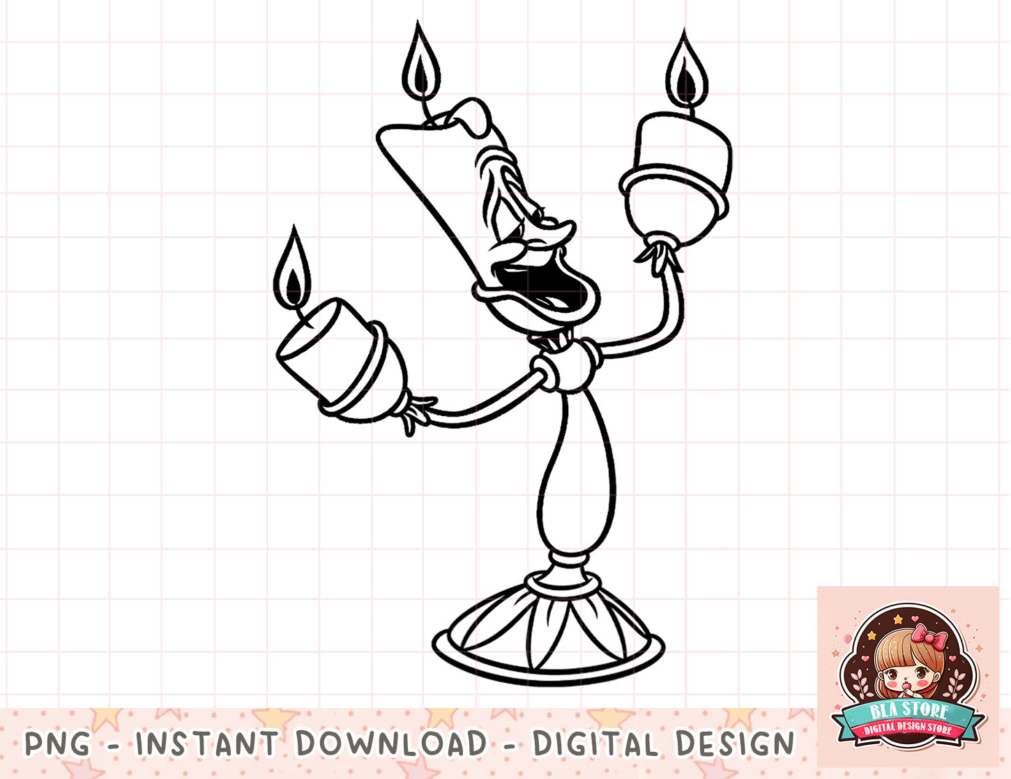 Disney Beauty And The Beast Lumiere Simple Black Outline png - Inspire ...
