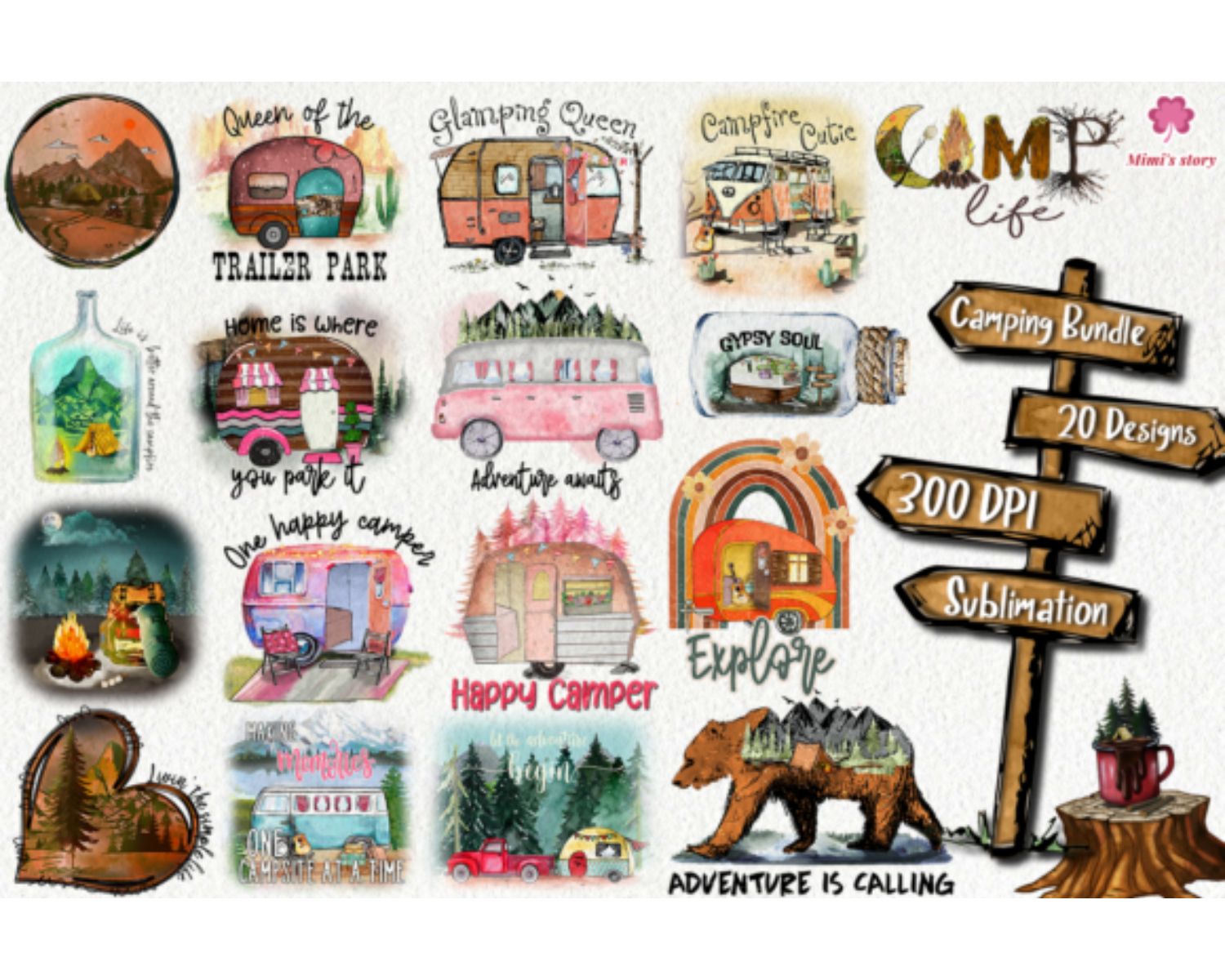 Camp Life PNG Bundle, Mountain Adventure Bundle PNG, Camping | Inspire ...