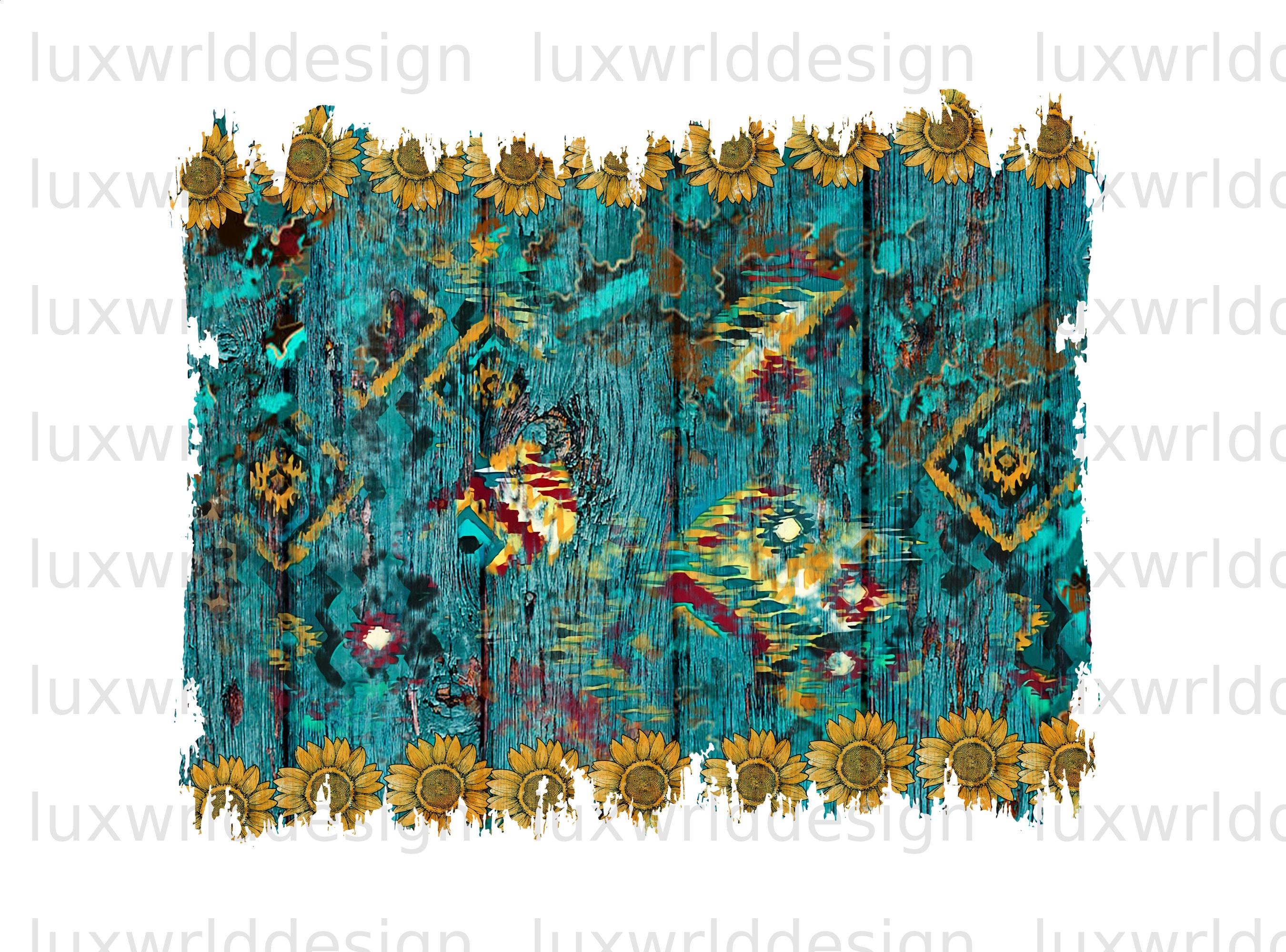 Aztec Turquoise Sunflower Background PNG Western | Inspire Uplift