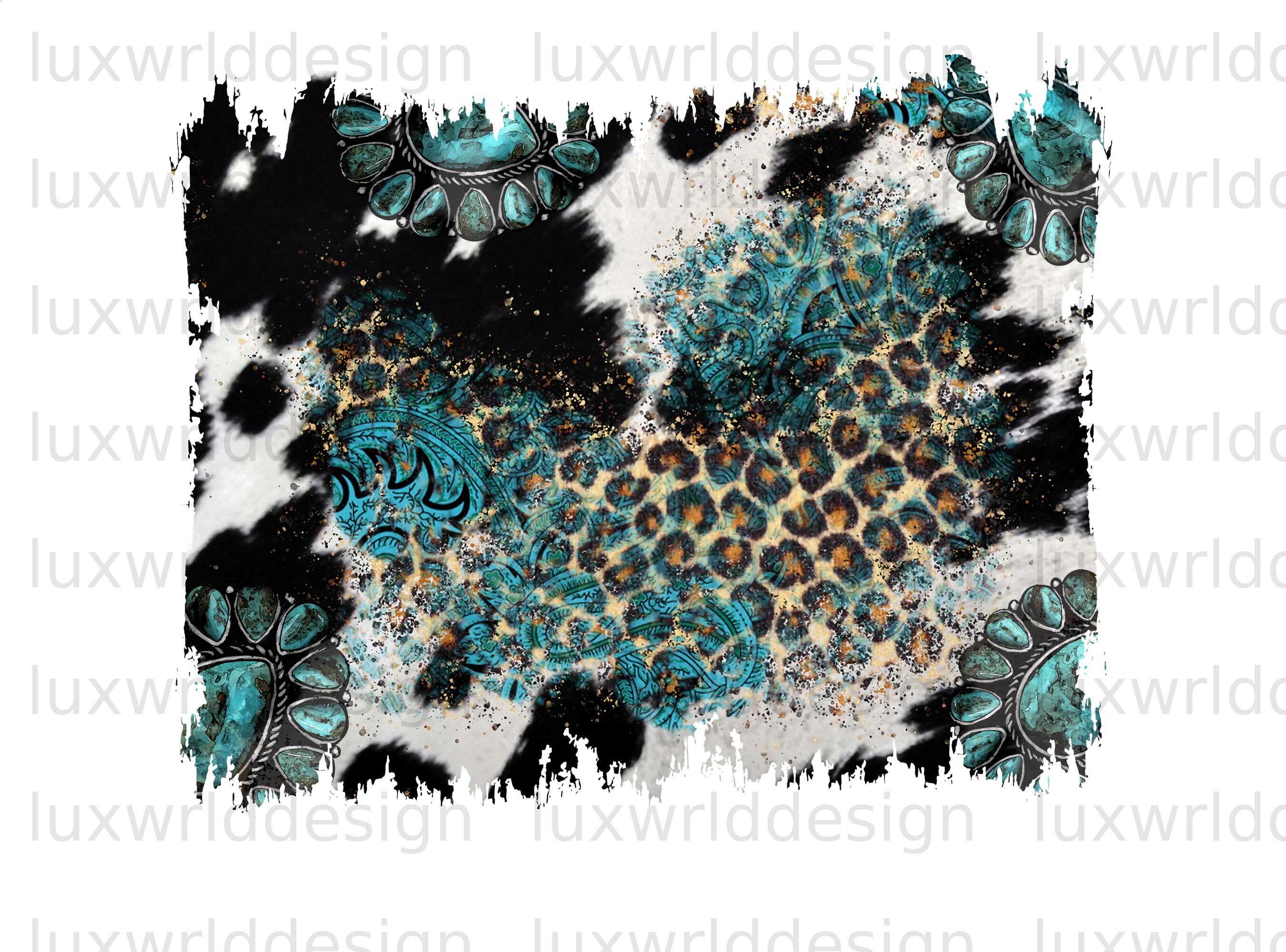Cowhide Gemstone Turquoise Leopard Background PNG | Inspire Uplift