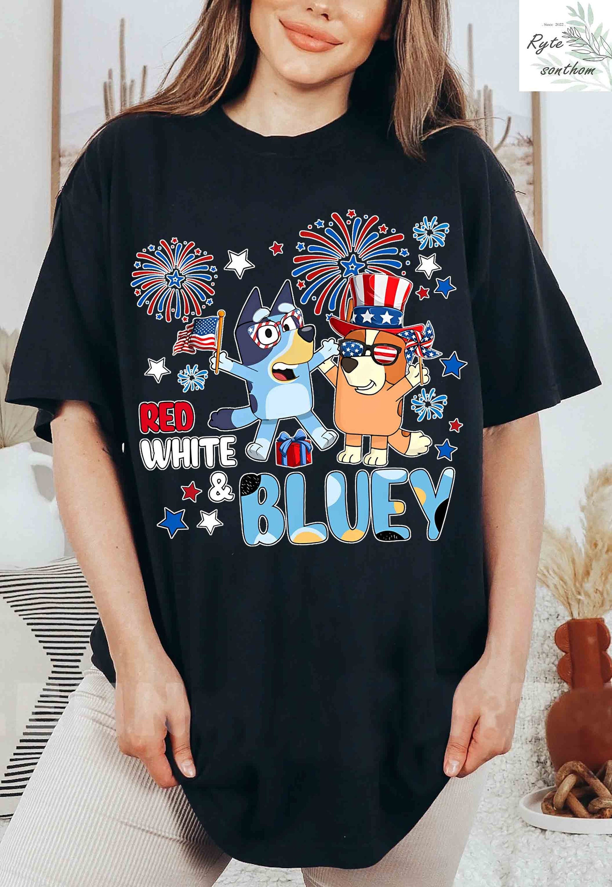 Red White and Bluey Comfort Colors Digital , Bluey and Bingo - Inspire ...