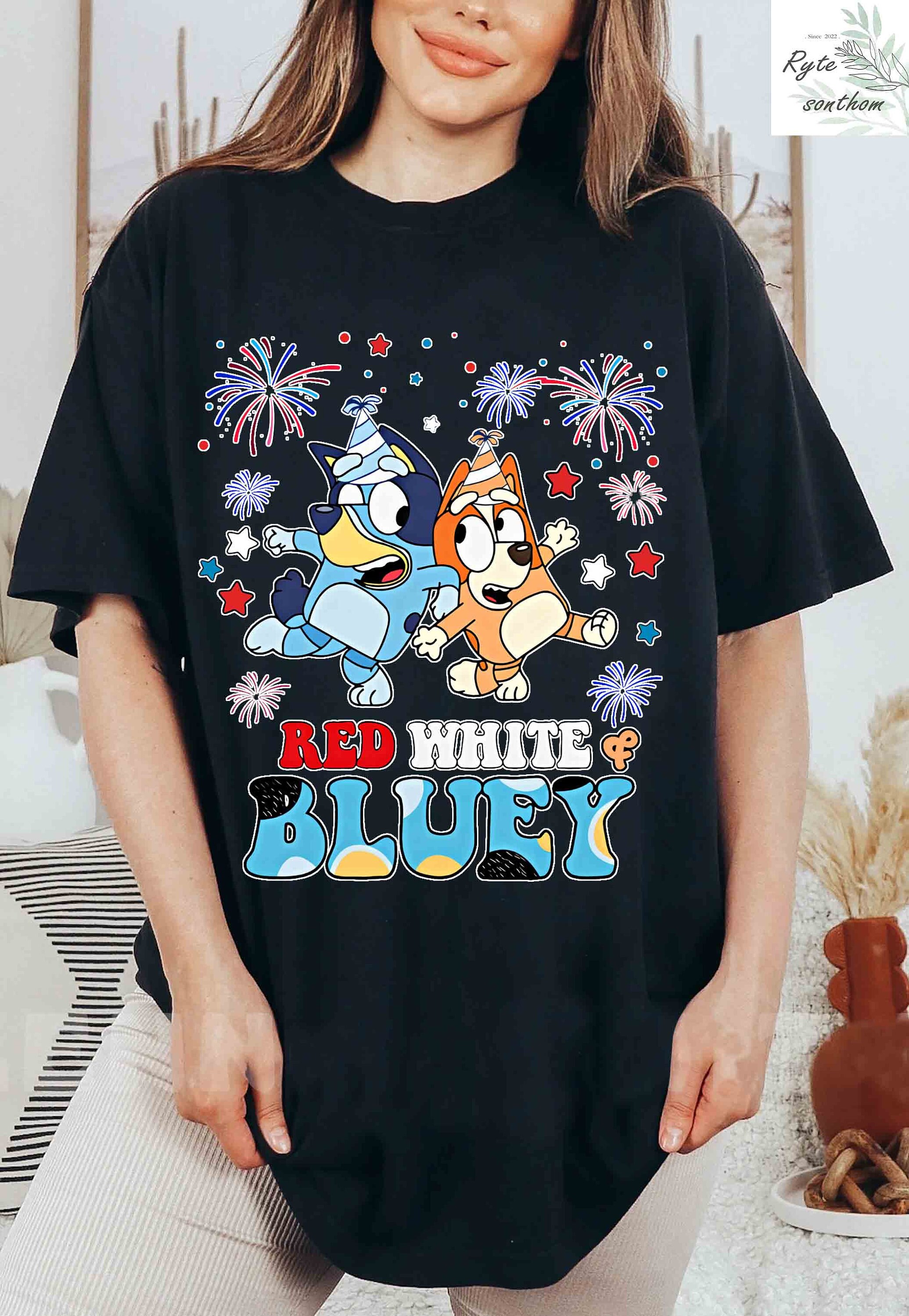 Red White and Bluey Fire Work Comfort Colors Digital , Bluey - Inspire ...