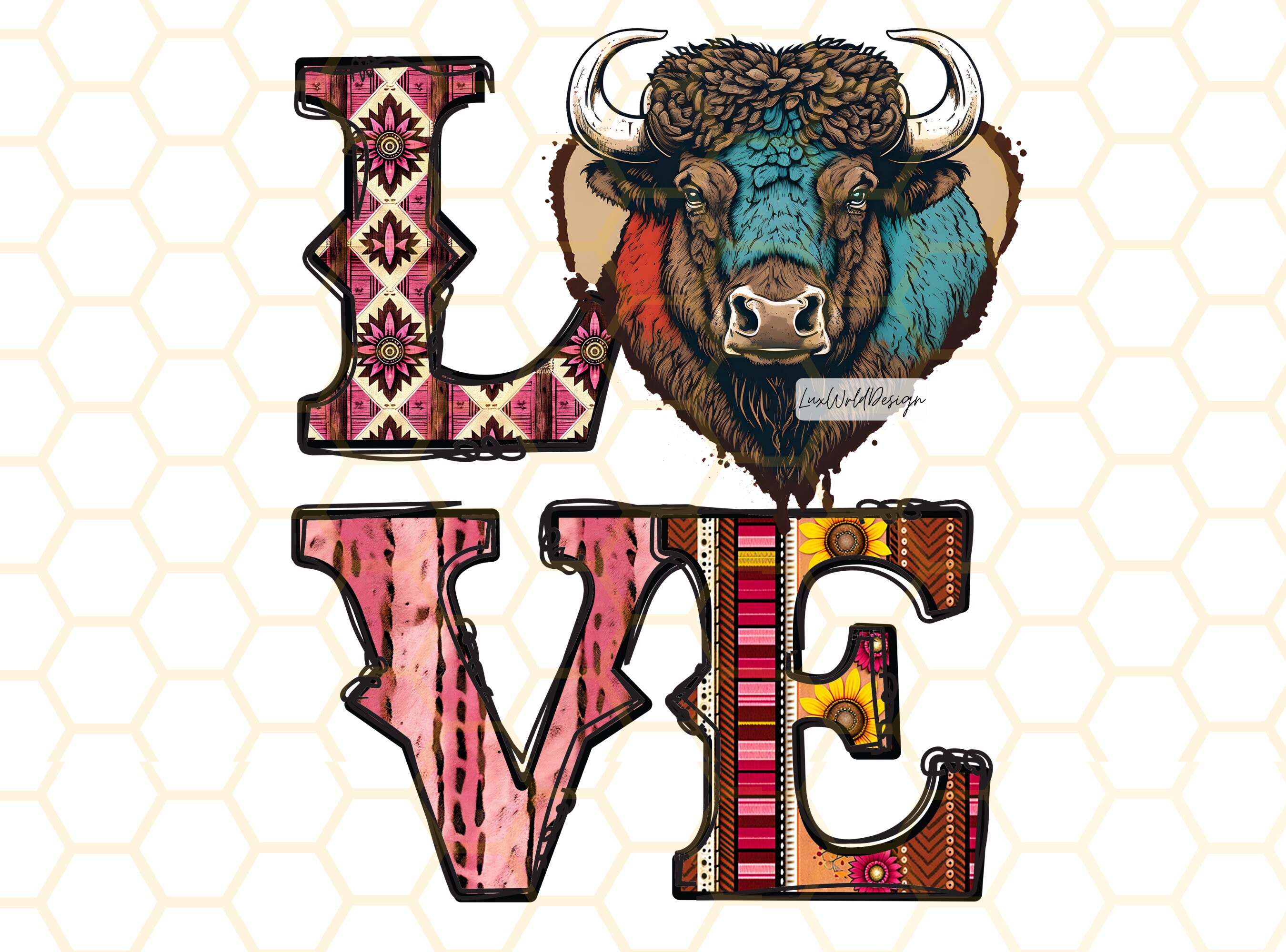 Love Western PNG Bison Face png Western Valentin | Inspire Uplift