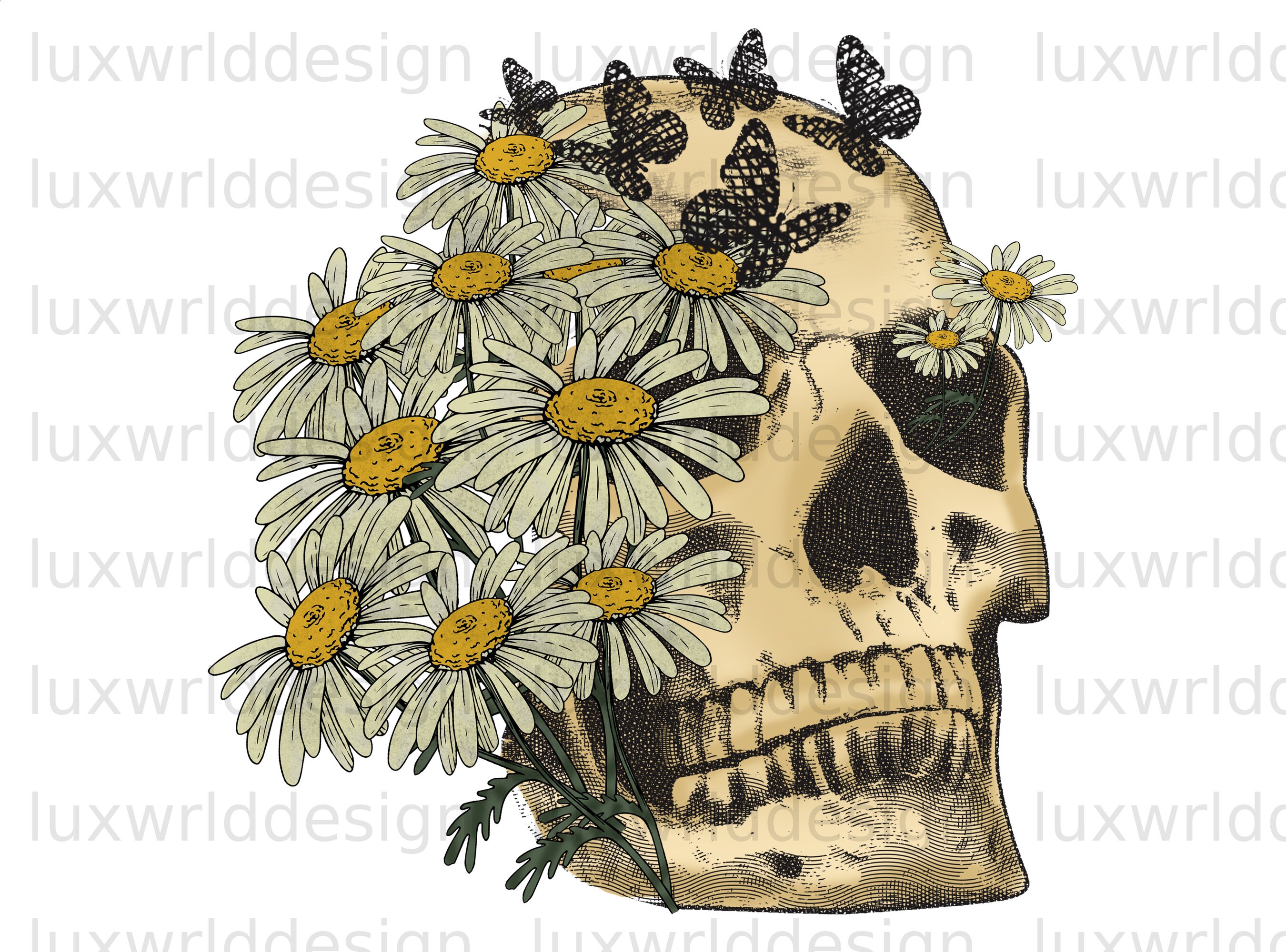 Skull Flower Butterfly PNG Skull png Floral Skul | Inspire Uplift