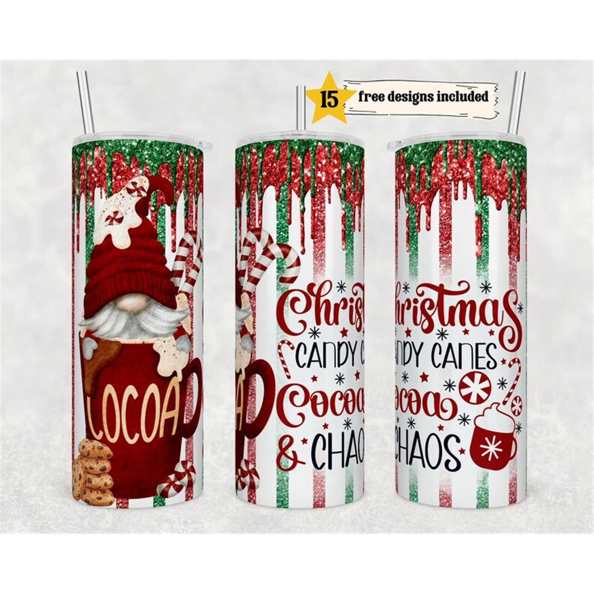 Christmas Cocoa Chaos 20 oz Skinny Tumbler Holiday PNG, Subl - Inspire ...