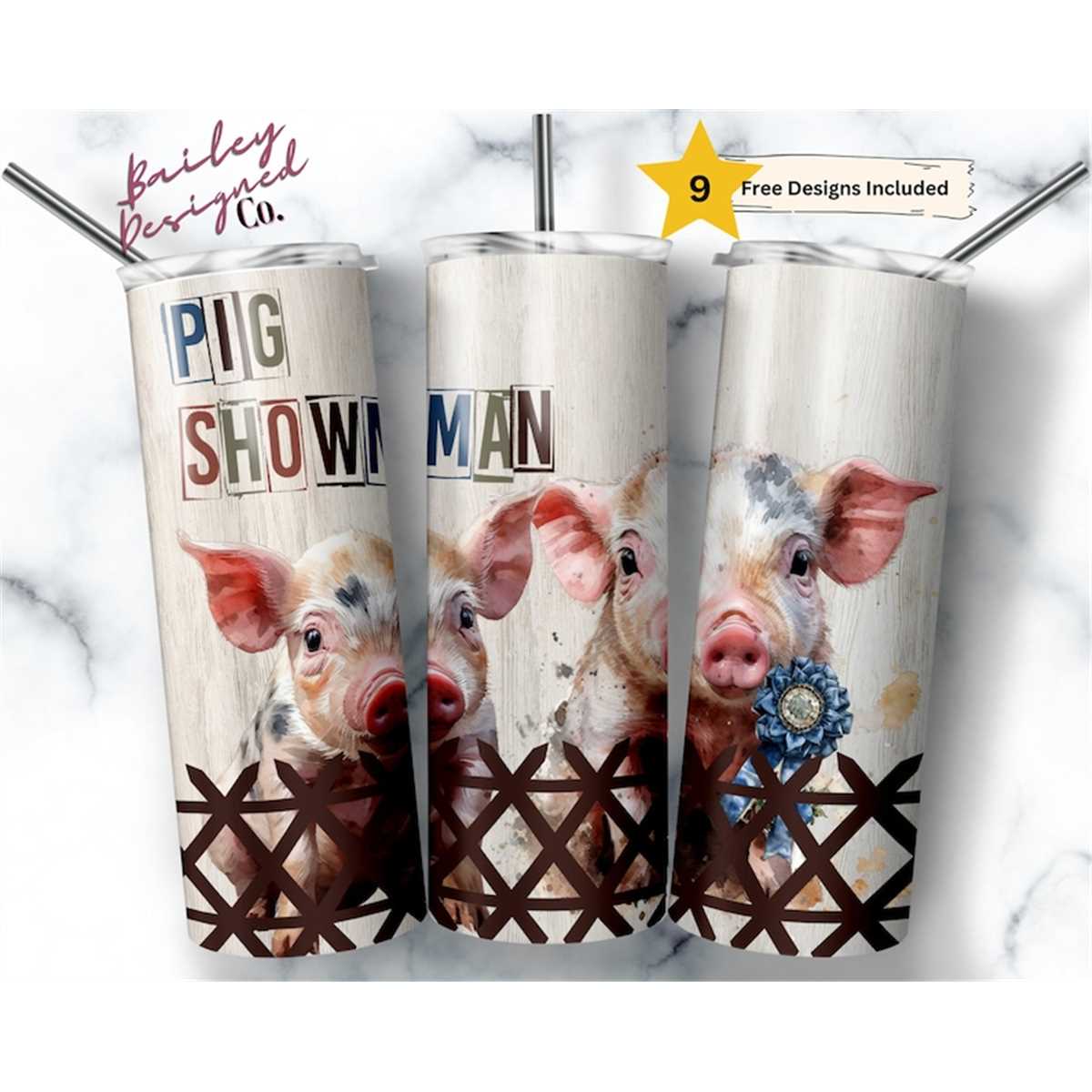 Pig Showman 20 oz Skinny Tumbler Sublimation Design Digital | Inspire ...