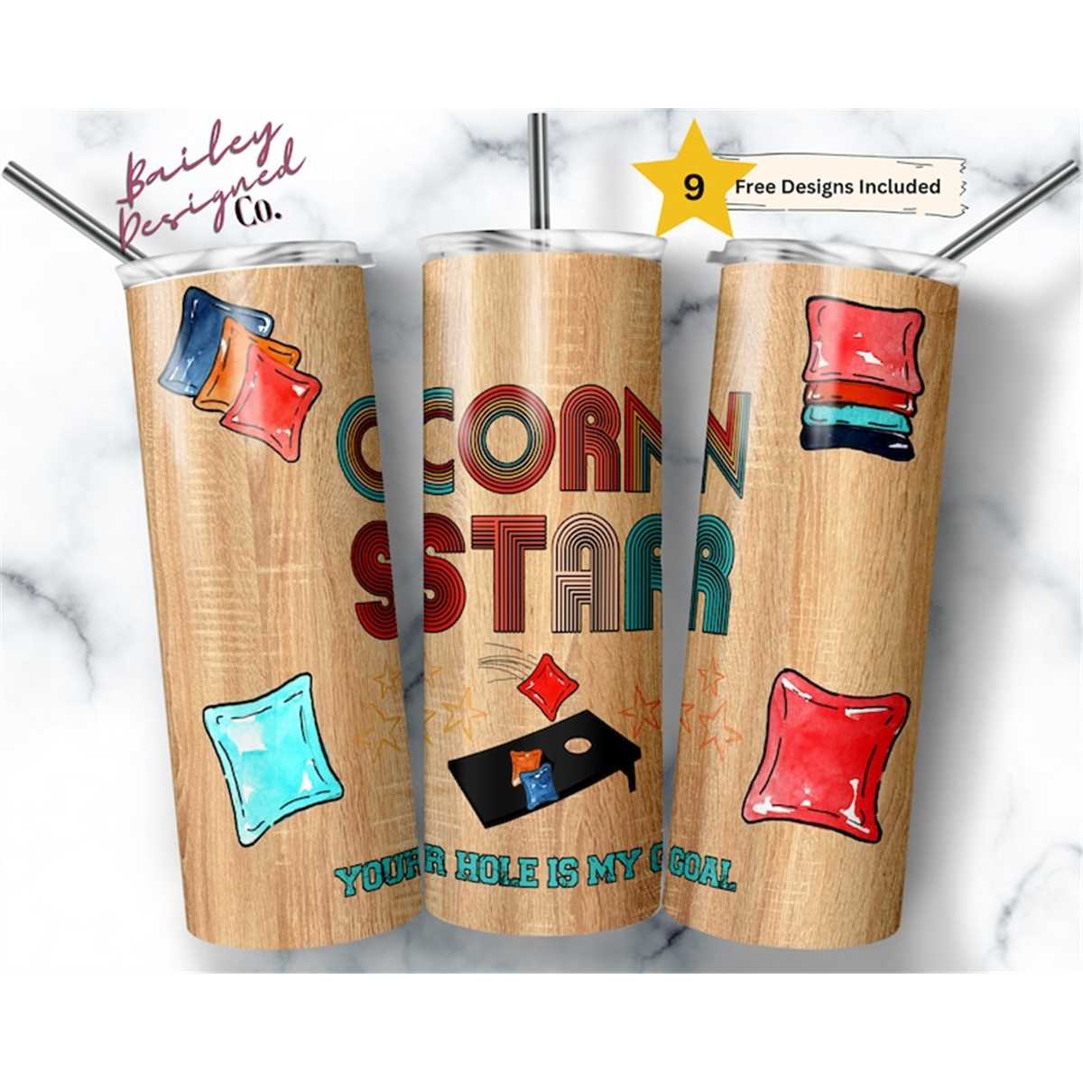 Cornhole Corn Star 20 oz Skinny Tumbler Sublimation Design D | Inspire ...