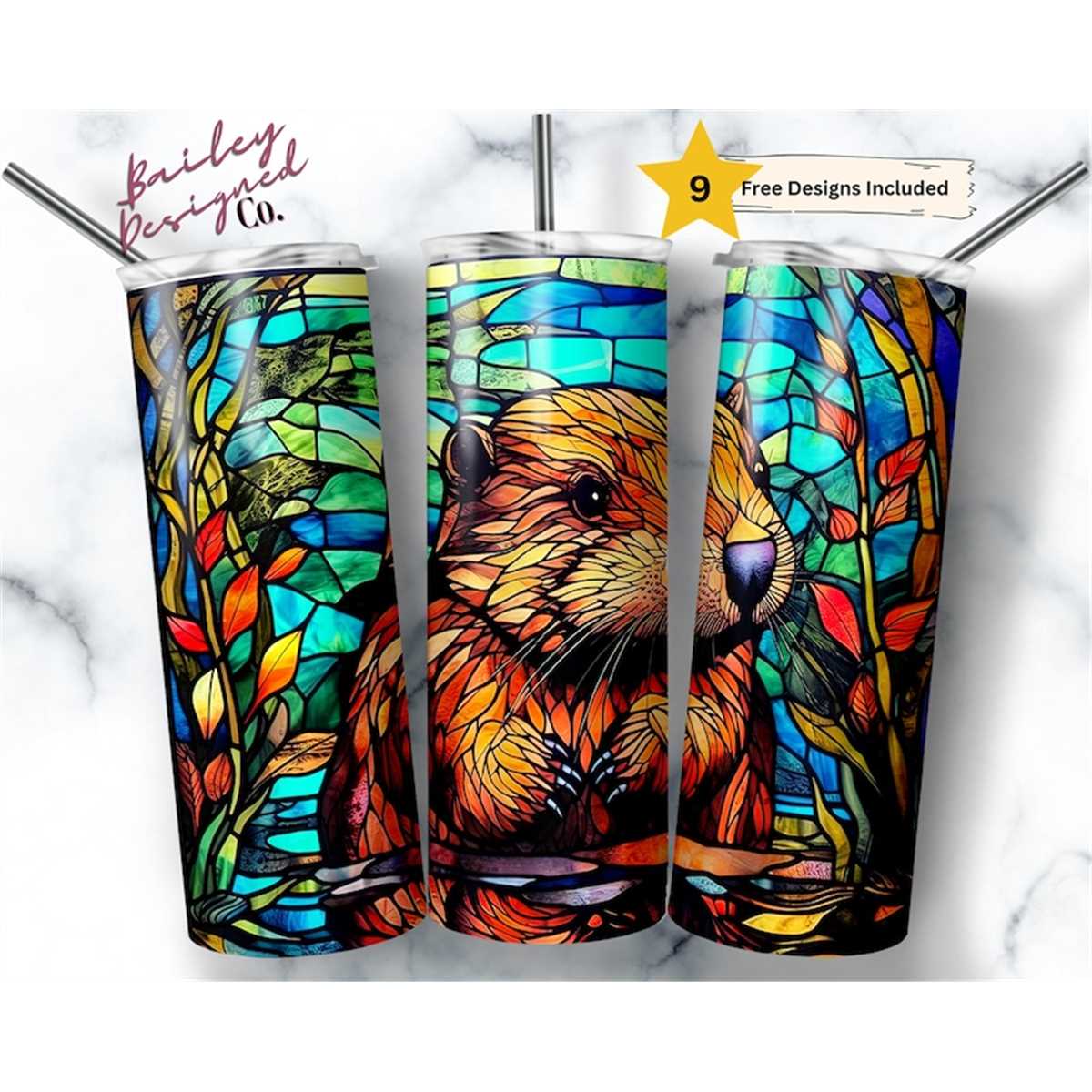 Stained Glass Beaver 20 oz Skinny Tumbler Sublimation Design - Inspire ...