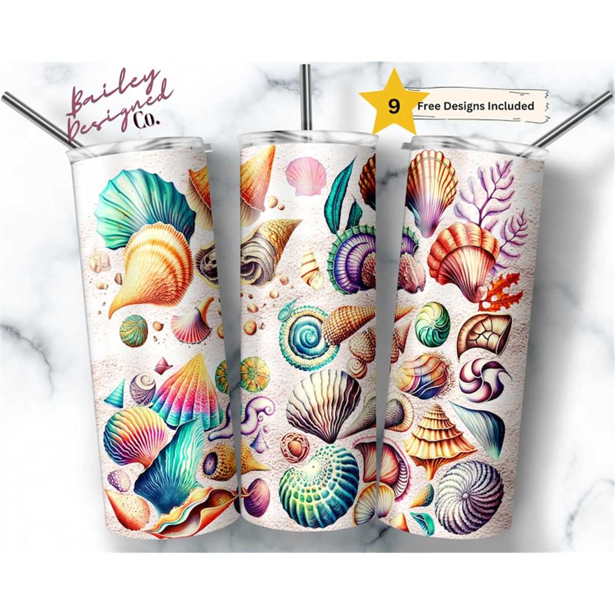 Neon Seashells 20 oz Skinny Tumbler Sublimation Design Digit - Inspire ...