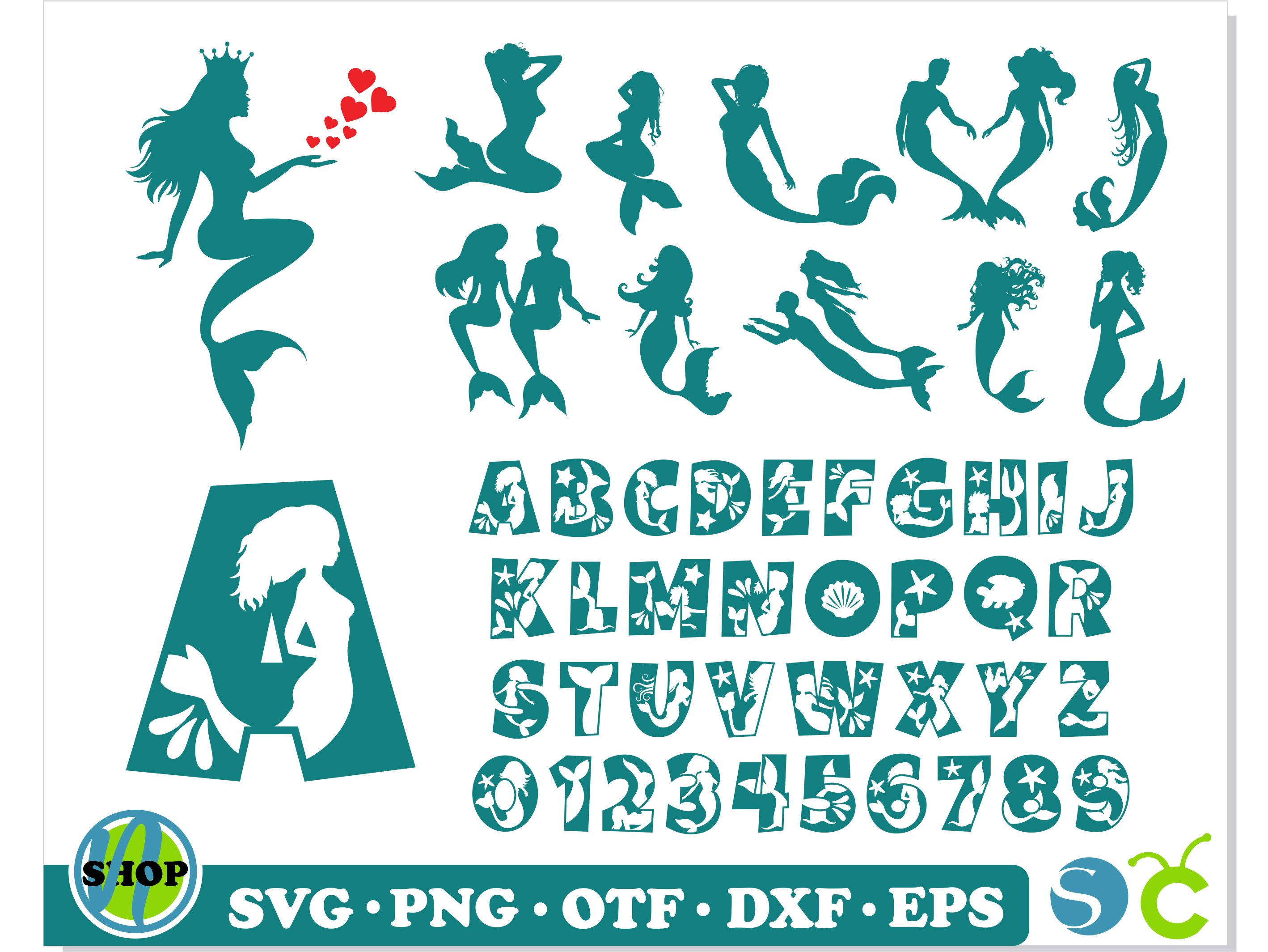Mermaid SVG Bundle | Mermaid Font svg Cricut, Mermaid Silhou | Inspire ...