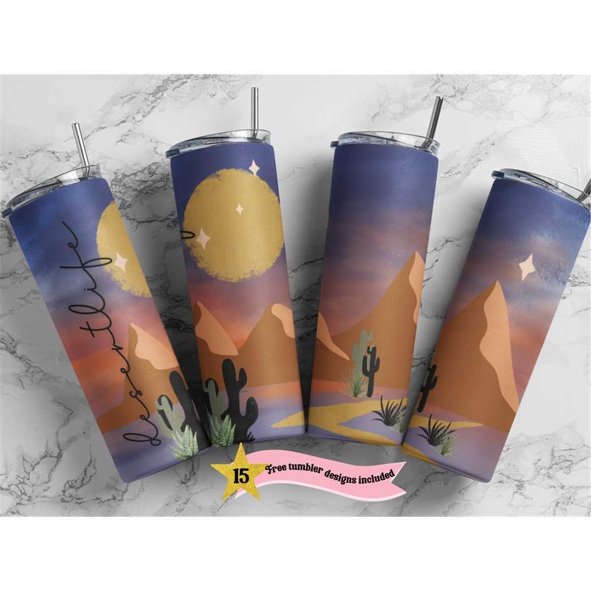 Desert Life Sublimation Design 20 oz Skinny Tumbler Wrap PNG - Inspire ...