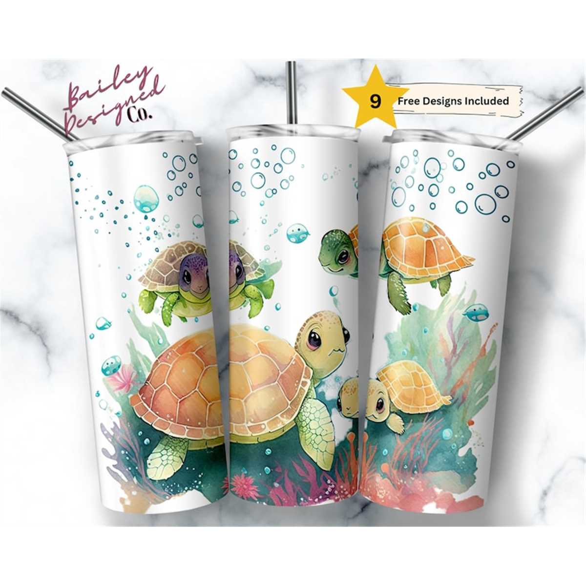 Cute Kawaii Sea Turtles 20 oz Skinny Tumbler Sublimation Des | Inspire ...