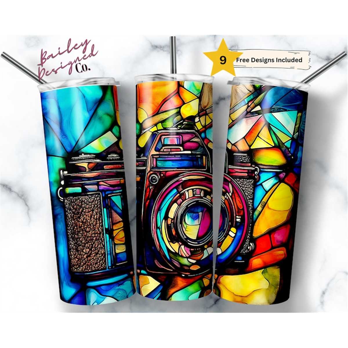 Stained Glass Camera 20 oz Skinny Tumbler Sublimation Design - Inspire ...