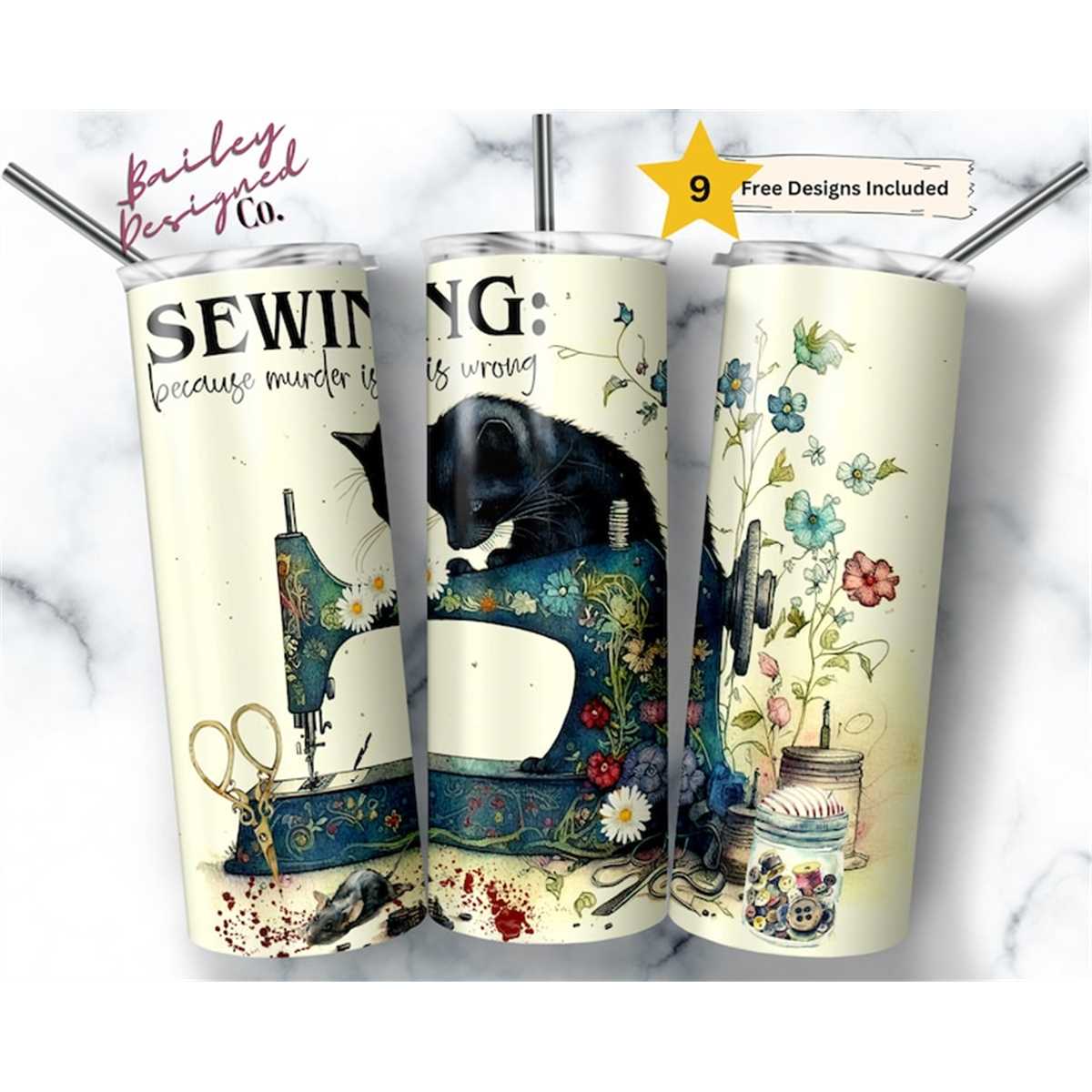 Sewing Because Murder is Wrong, Funny Sewing 20 oz Skinny Tu - Inspire ...