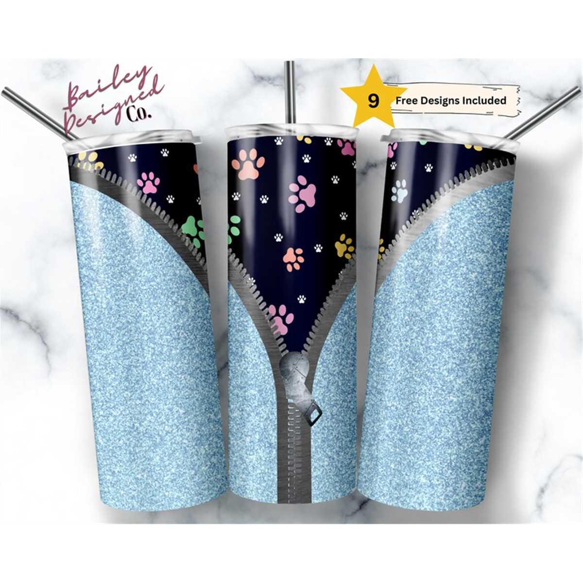 Zipper Dog Paws 20 oz Skinny Tumbler Sublimation Design Digi - Inspire ...