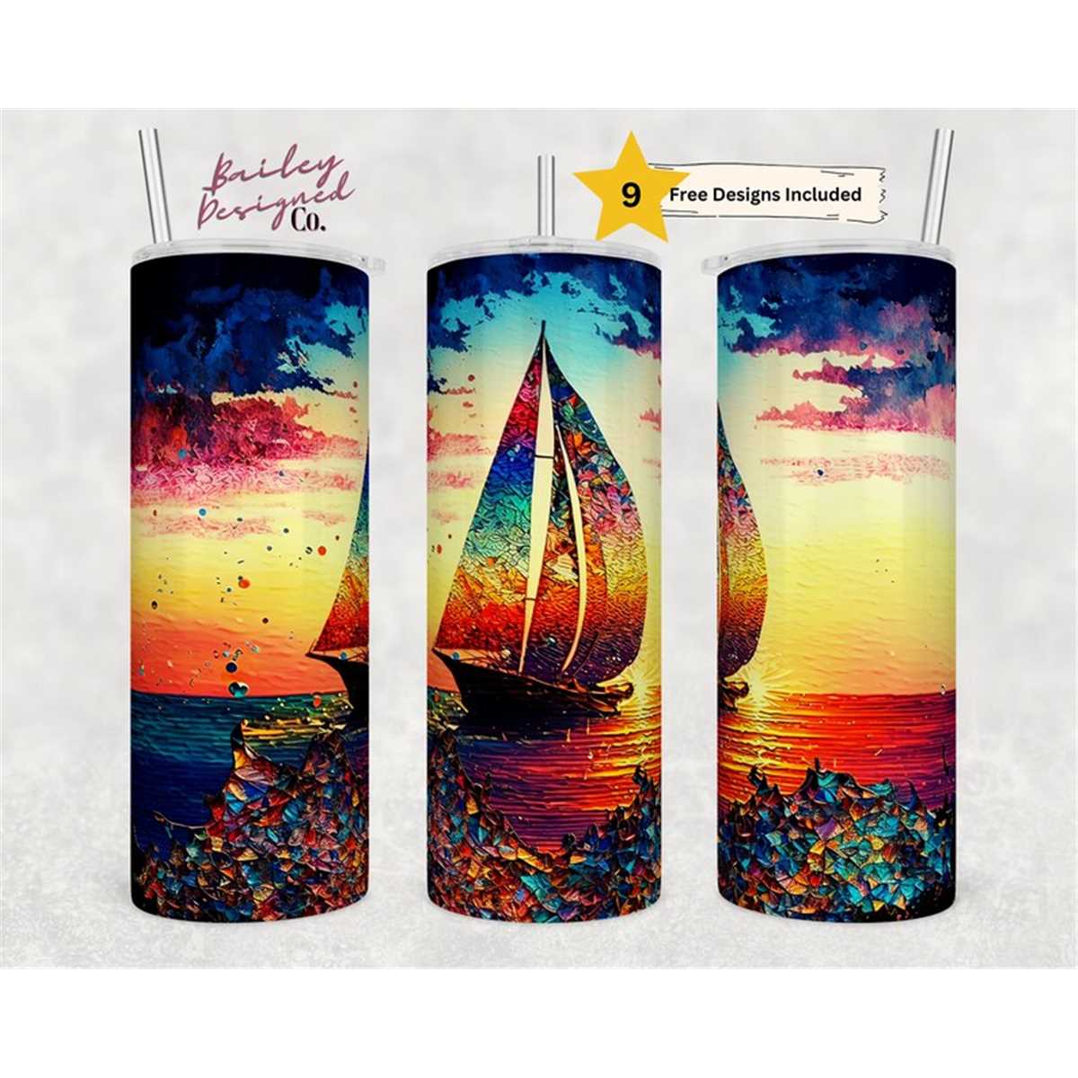 Alcohol Ink Sailboat 20 oz Skinny Tumbler Sublimation Design - Inspire ...