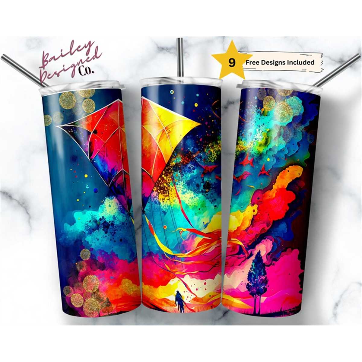 Alcohol Ink Kite 20 oz Skinny Tumbler Sublimation Design Dig | Inspire ...