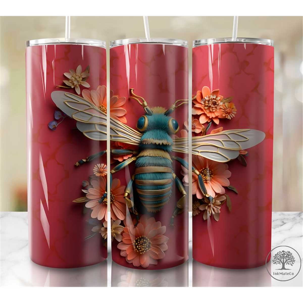 3d Effect Bee Tumbler Wrap Design Png 20oz Sublimation Strai Inspire Uplift