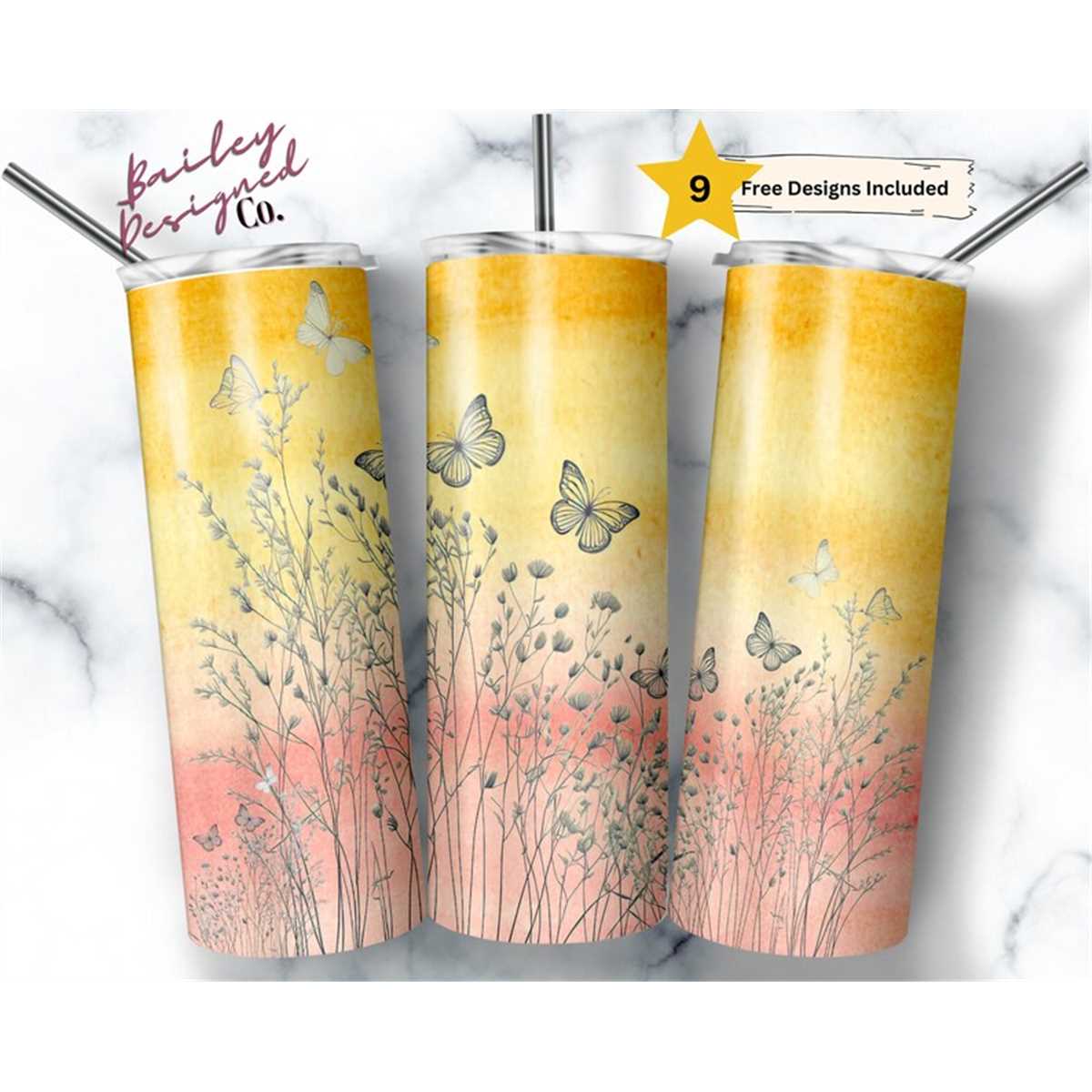 Watercolor Line Art 20 oz Skinny Tumbler Sublimation Design | Inspire ...