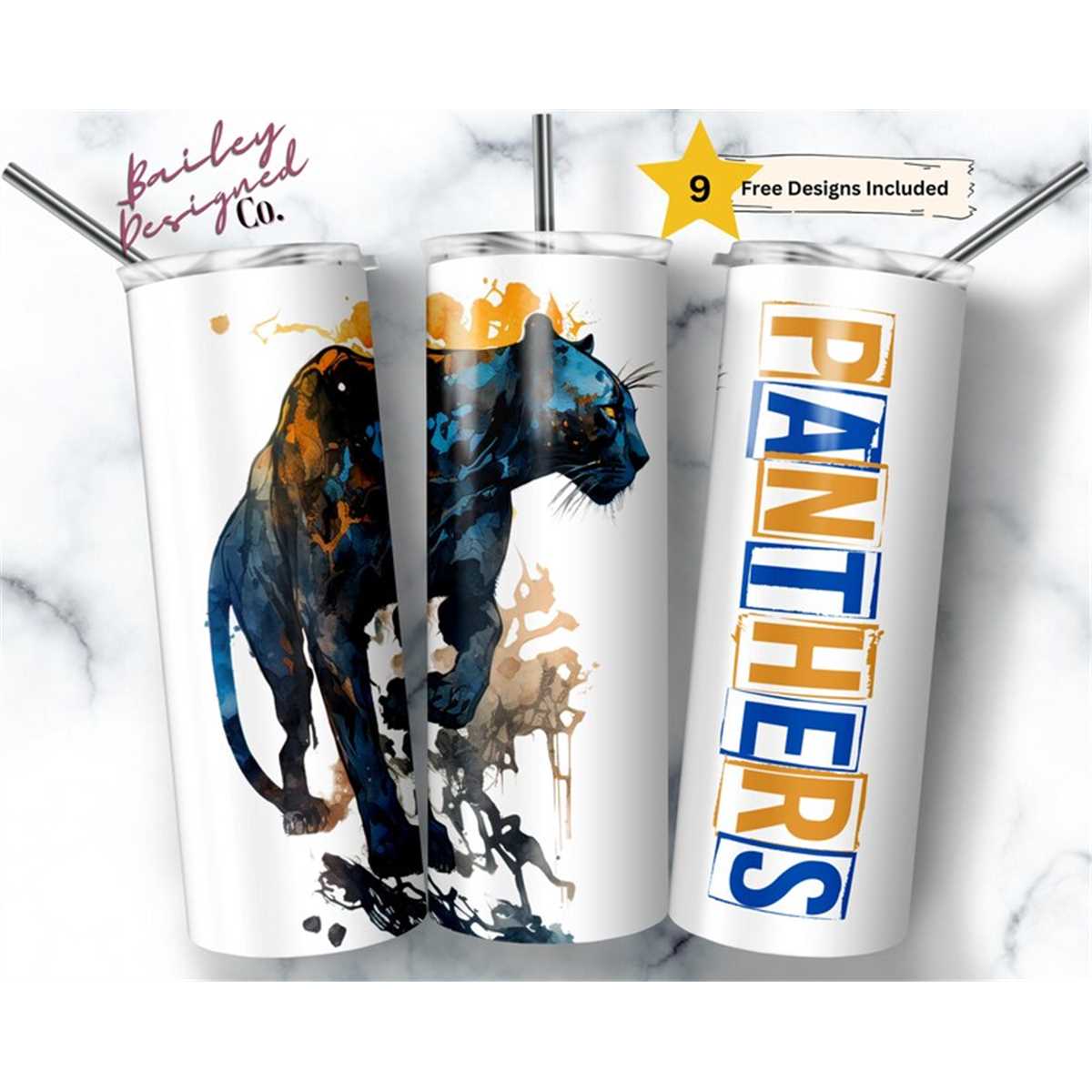 Watercolor Panthers 20 oz Skinny Tumbler Sublimation Design - Inspire ...
