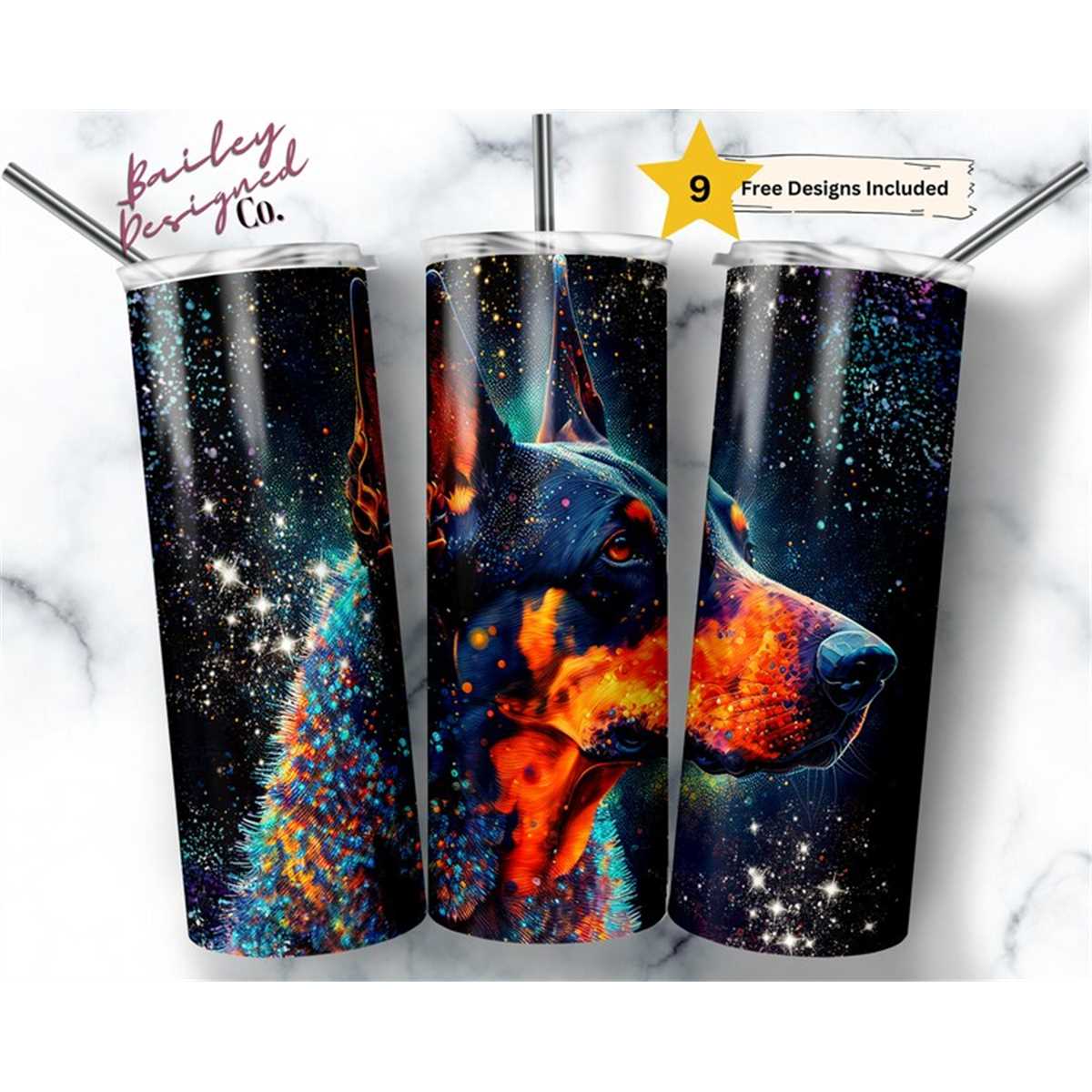 Alcohol Ink Doberman 20 oz Skinny Tumbler Sublimation Design - Inspire ...