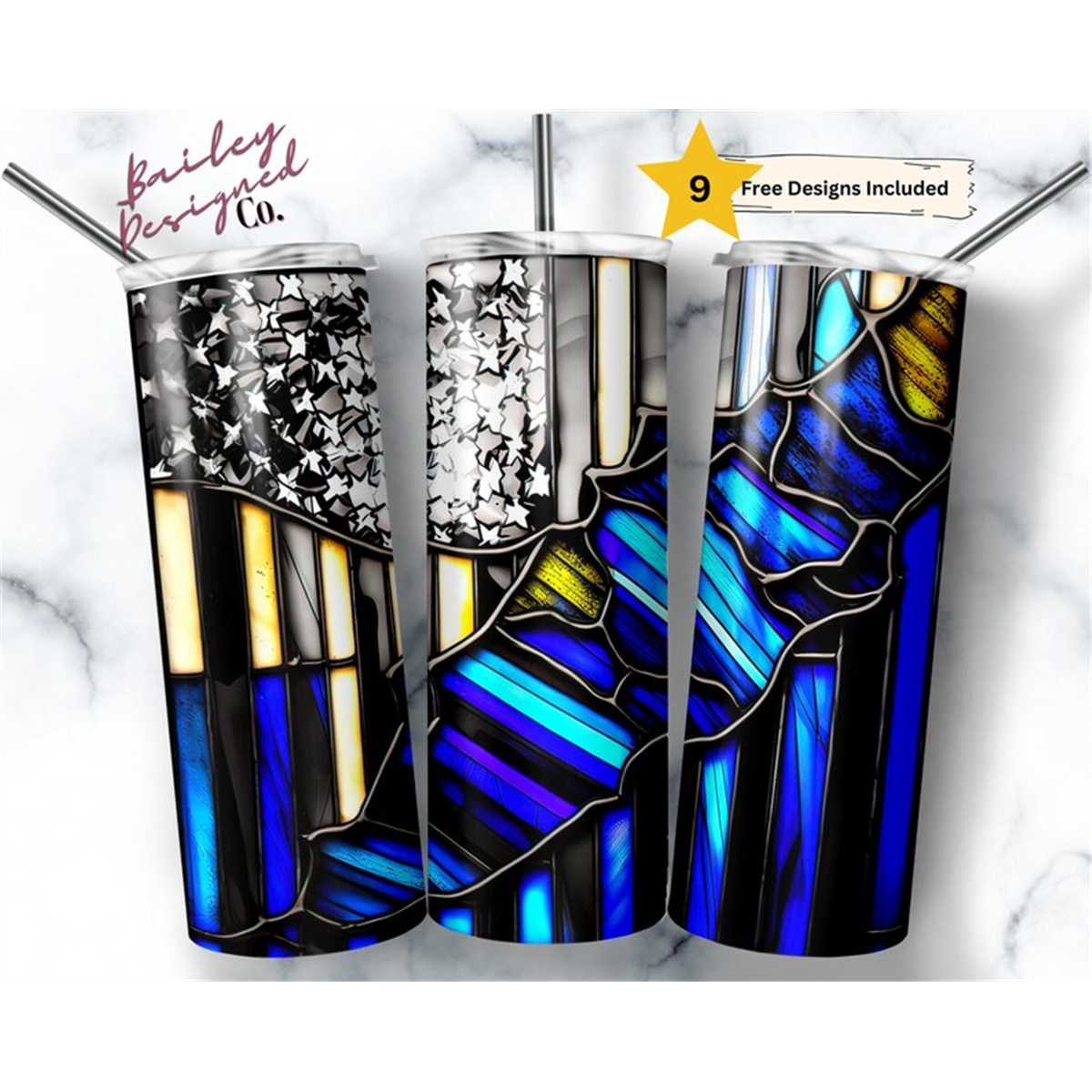 Stained Glass Police Flag 20 oz Skinny Tumbler Sublimation D - Inspire ...