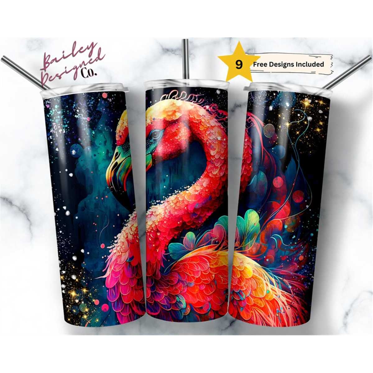 Alcohol Ink Flamingo 20 oz Skinny Tumbler Sublimation Design - Inspire ...