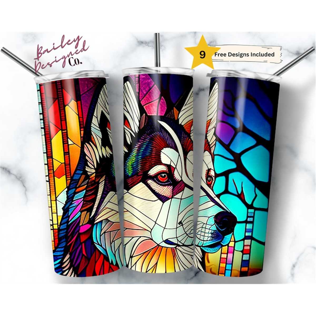 Stained Glass Husky Dog 20 oz Skinny Tumbler Sublimation Des - Inspire ...