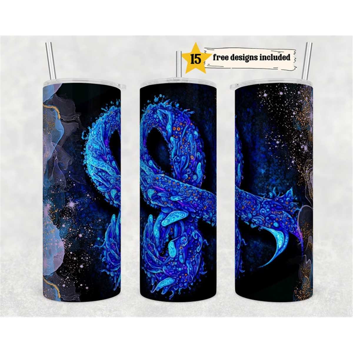 Alcohol Ink Blue Ribbon Awareness 20 oz Skinny Tumbler Subli | Inspire ...