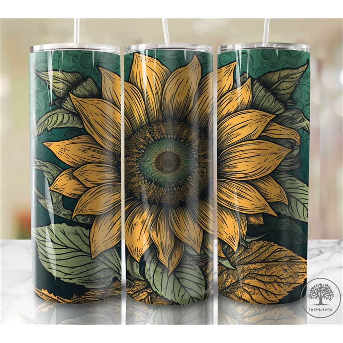 Big Sunflowers Seamless Design 20 oz Skinny Tumbler Sublimat - Inspire ...