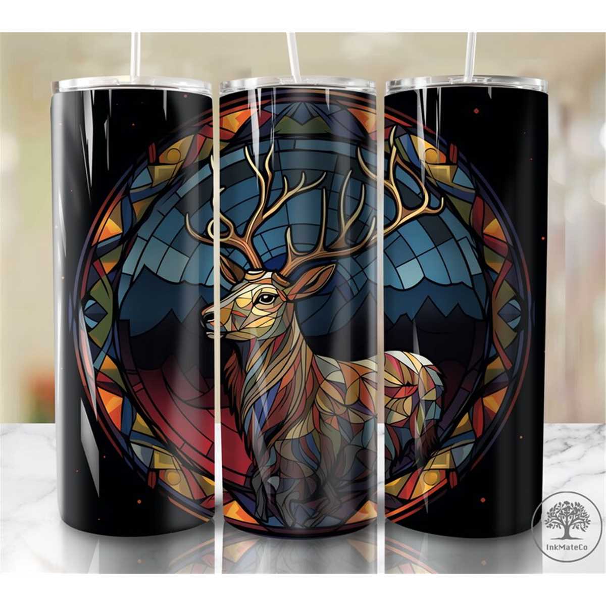Stained Glass Deer Hunting 20oz Sublimation Tumbler Designs, - Inspire ...