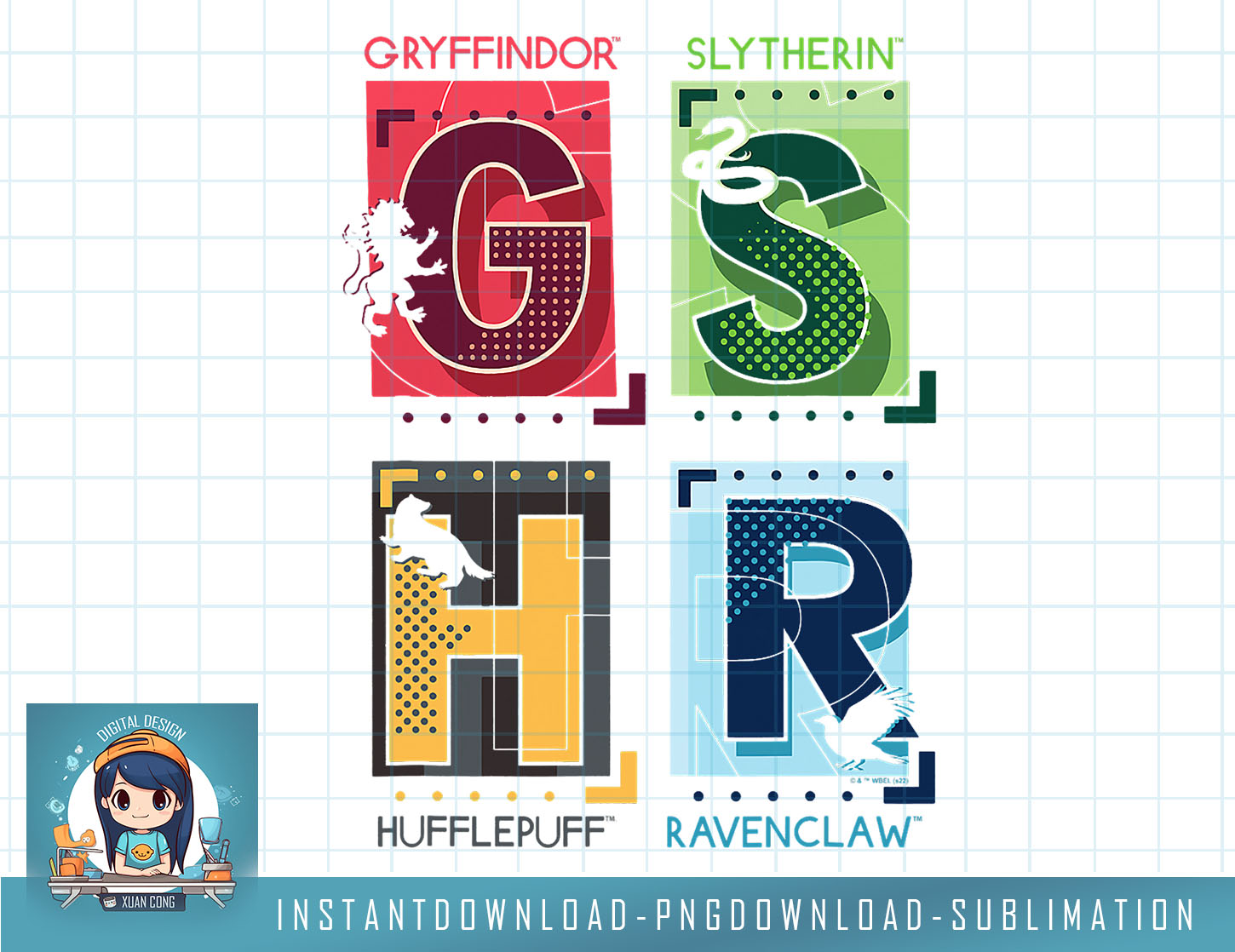 Harry Potter Deathly Hallows 2 Hogwarts House Crest Grid png | Inspire ...