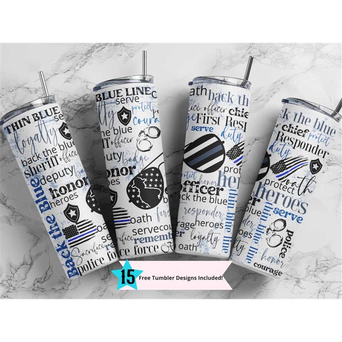 20 oz Skinny Tumbler Sublimation Design Template Police | Inspire Uplift