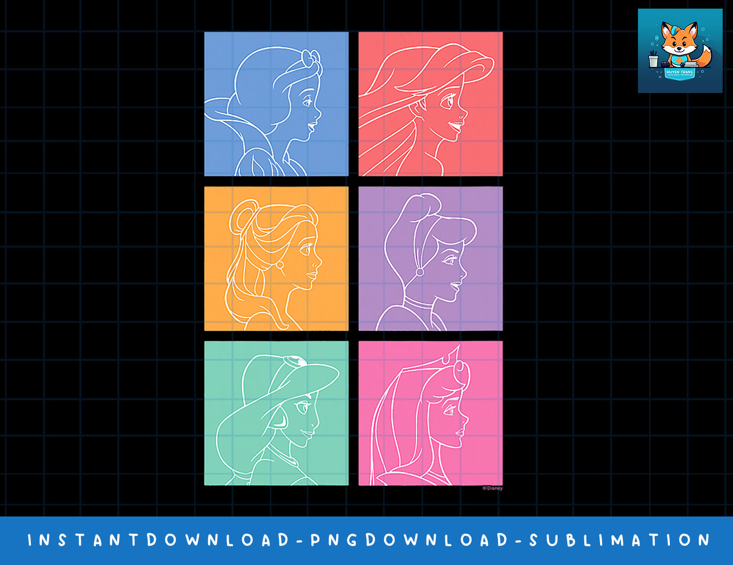 Disney Princess - Color Grid png, sublimate, digital print | Inspire Uplift