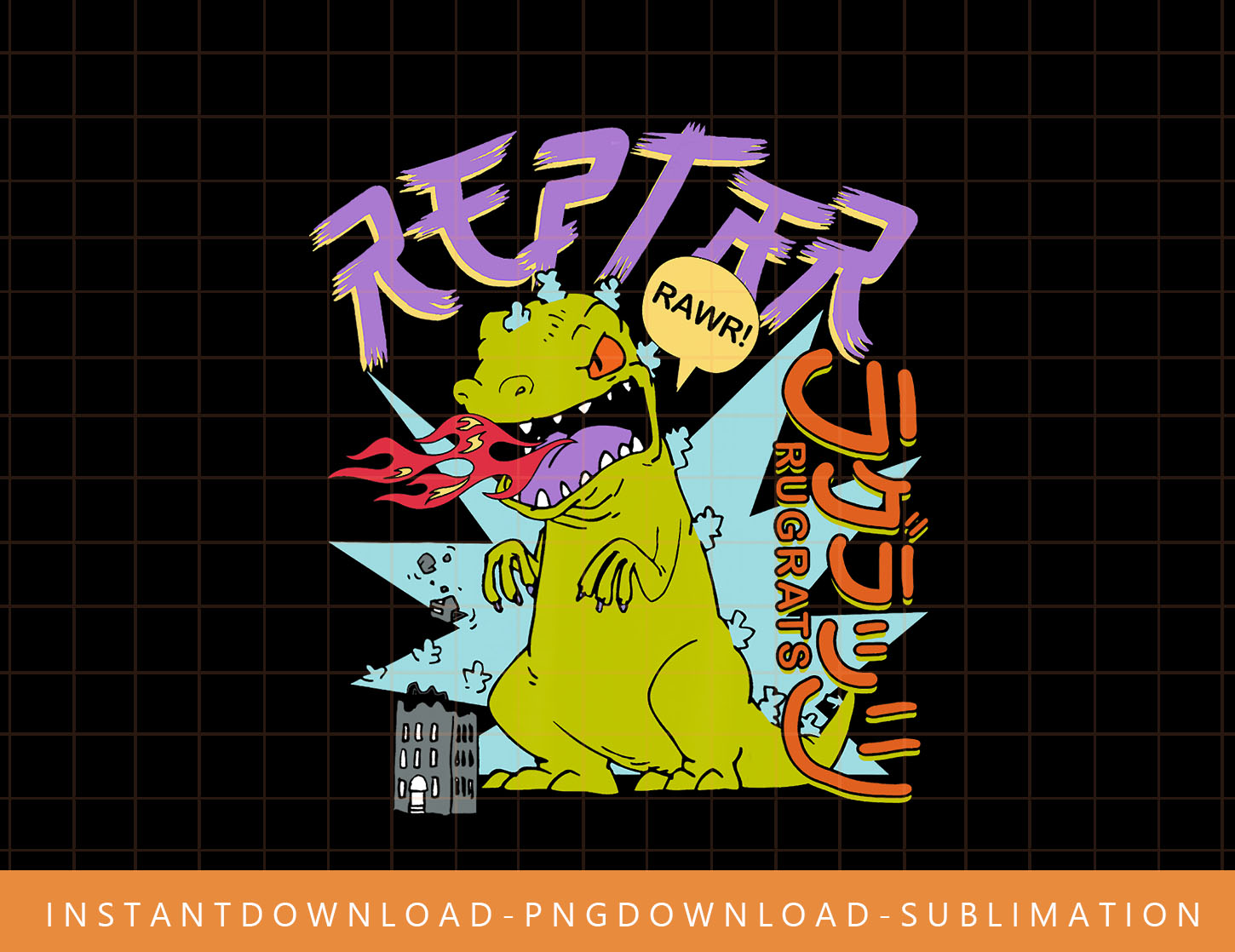 Rugrats Fire Breathing Reptar Rawr Retro Graphic T-Shirt png - Inspire ...