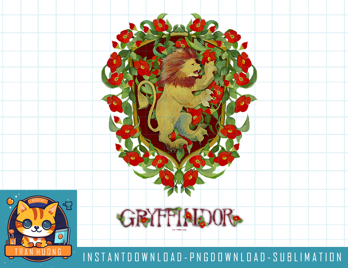 Harry Potter Floral Gryffindor Lion Watercolor png, sublimat | Inspire ...